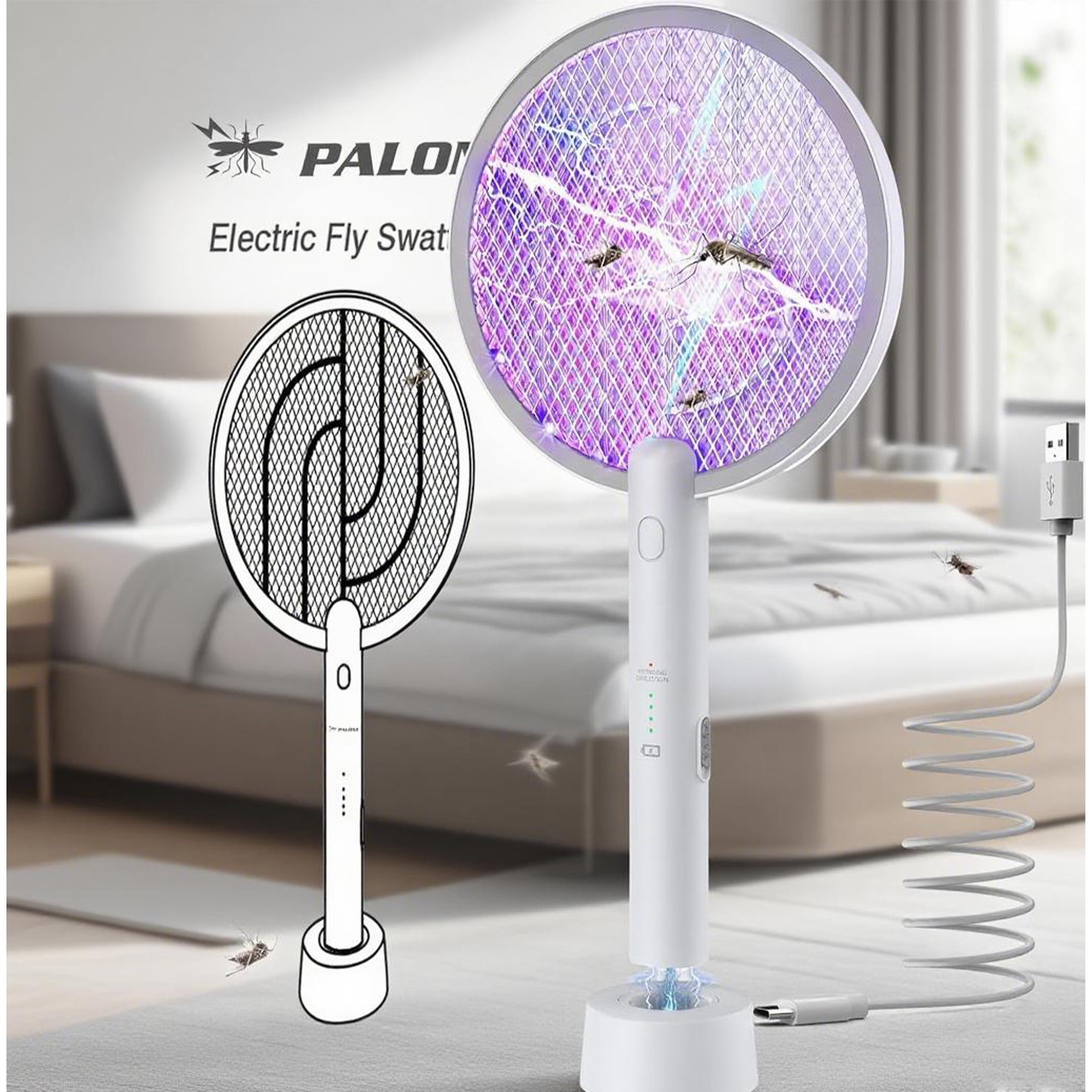 Heystop Electric Fly Swatter 4000V Bug Zapper Racket 2 in 1 Fly Swatter ...