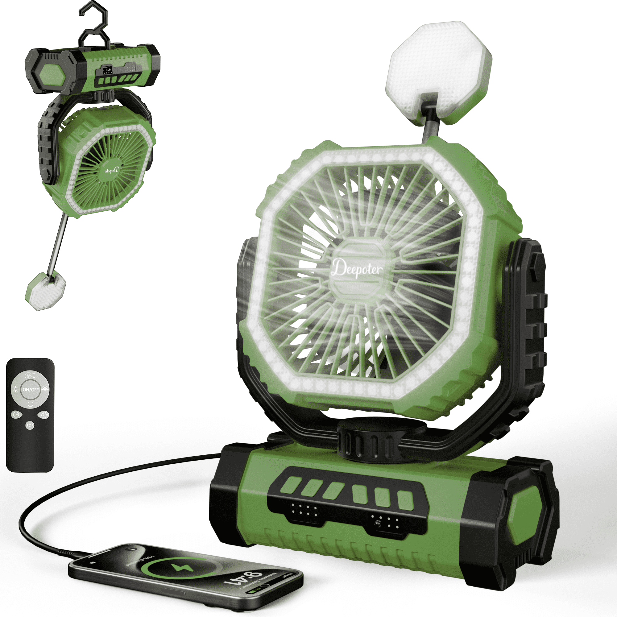 Heystop Rechargeable 3-in-1 Camping Fan with LED Light | Portable Fan ...