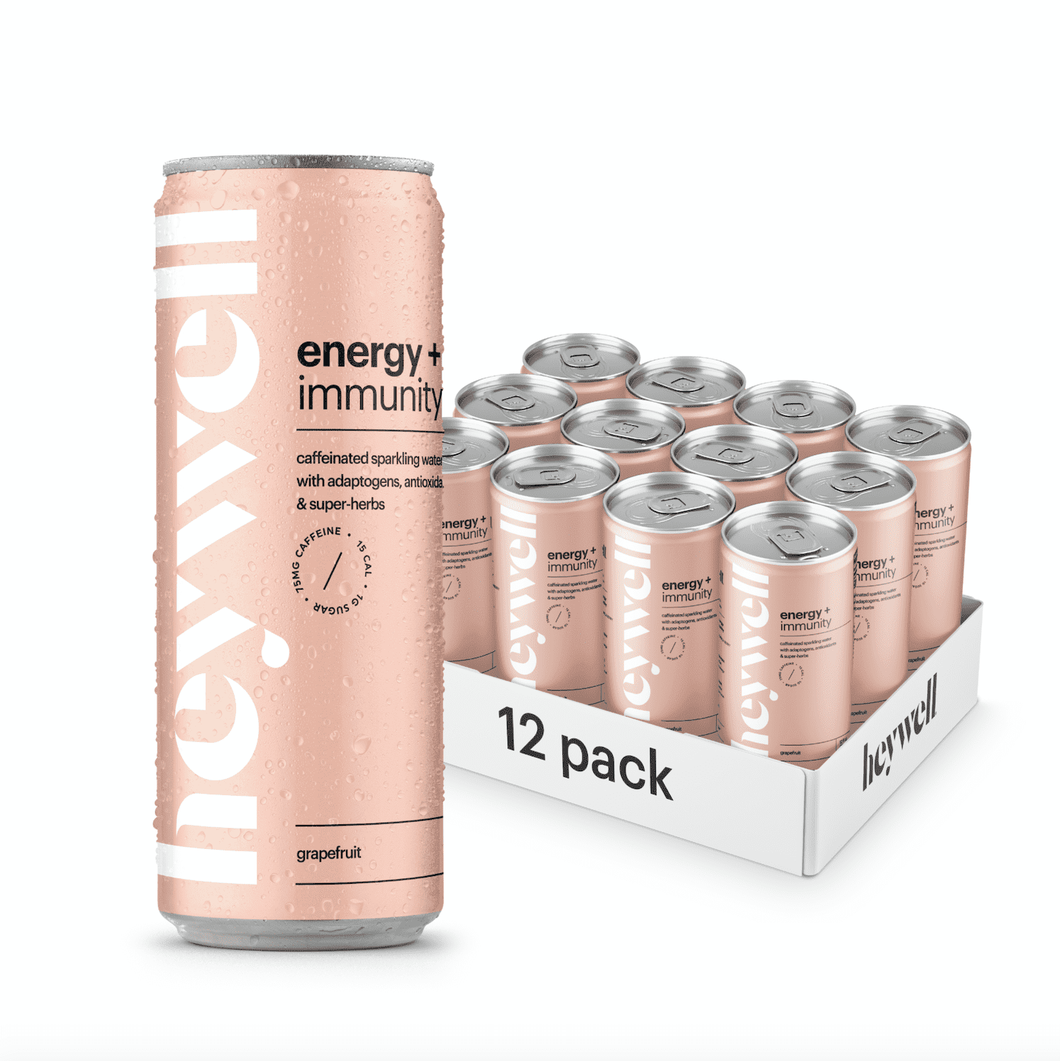 Heywell Sparkling Adaptogenic Water, Energy and Immunity, Grapefruit 12 ...