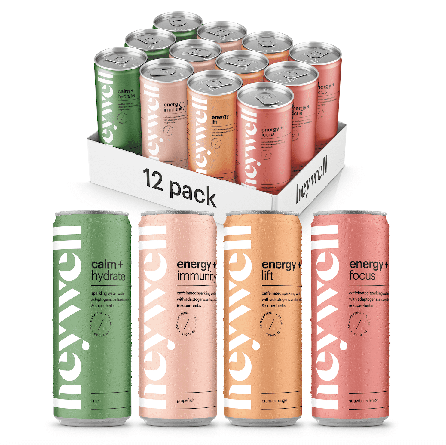 Heywell Sparkling Adaptogenic Water Variety Pack, 12 oz, 12 pack cans ...