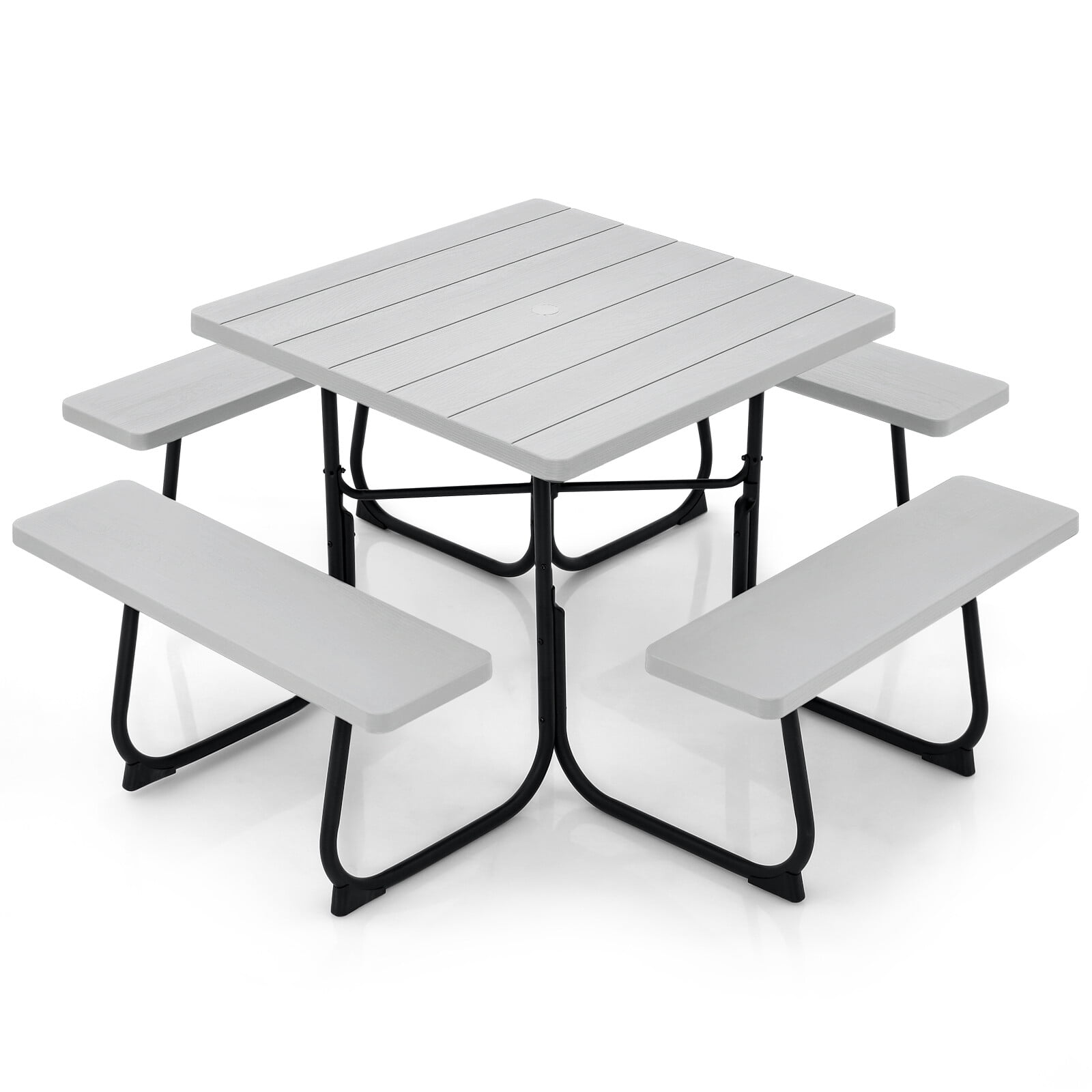 Heywoo 8 Person Picnic Table, Outdoor Square Picnic Table with 4 Built ...