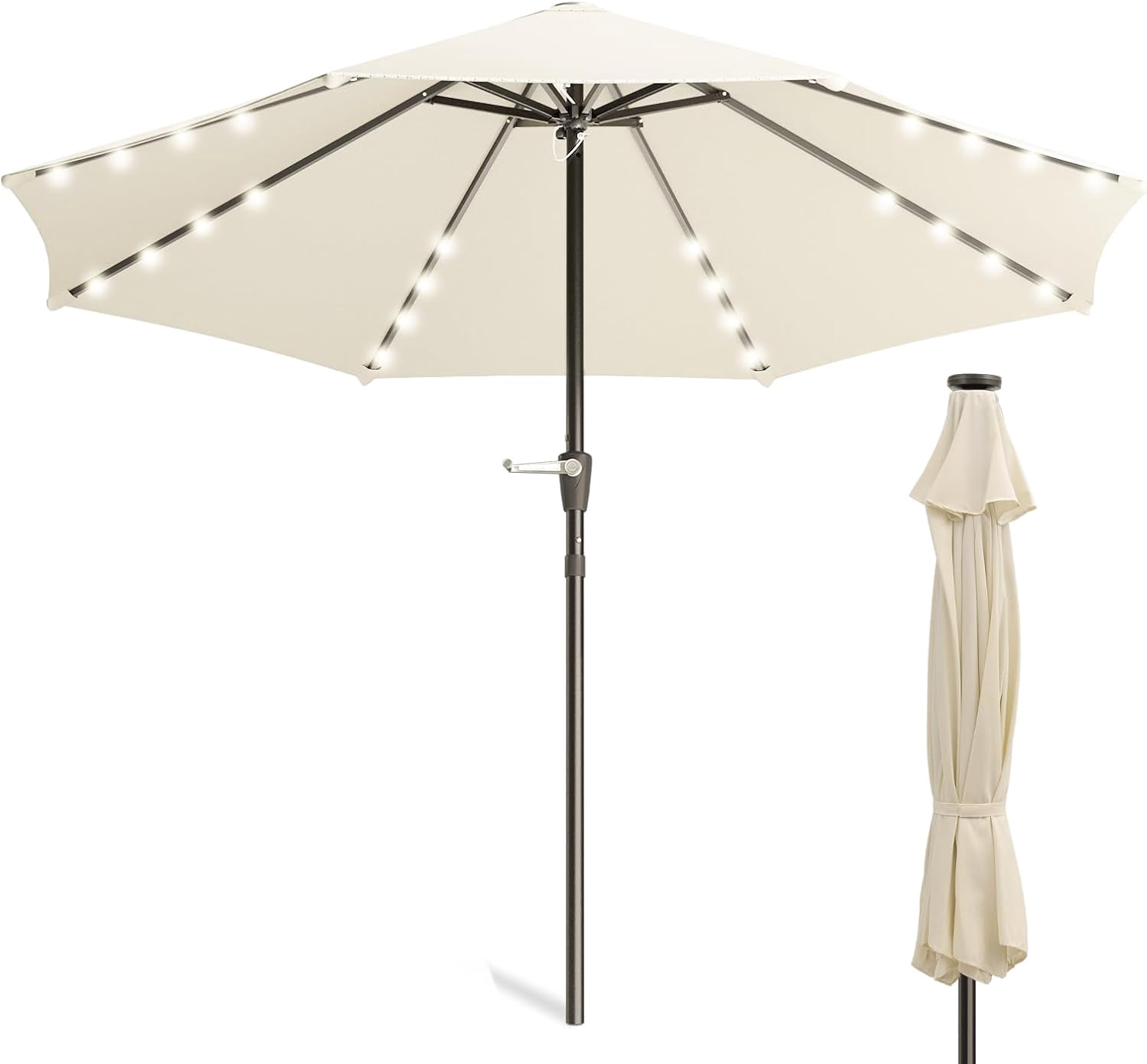 Heywoo 9 ft Umbrella for Outside, Solar LED Lighted Patio Umbrella with ...