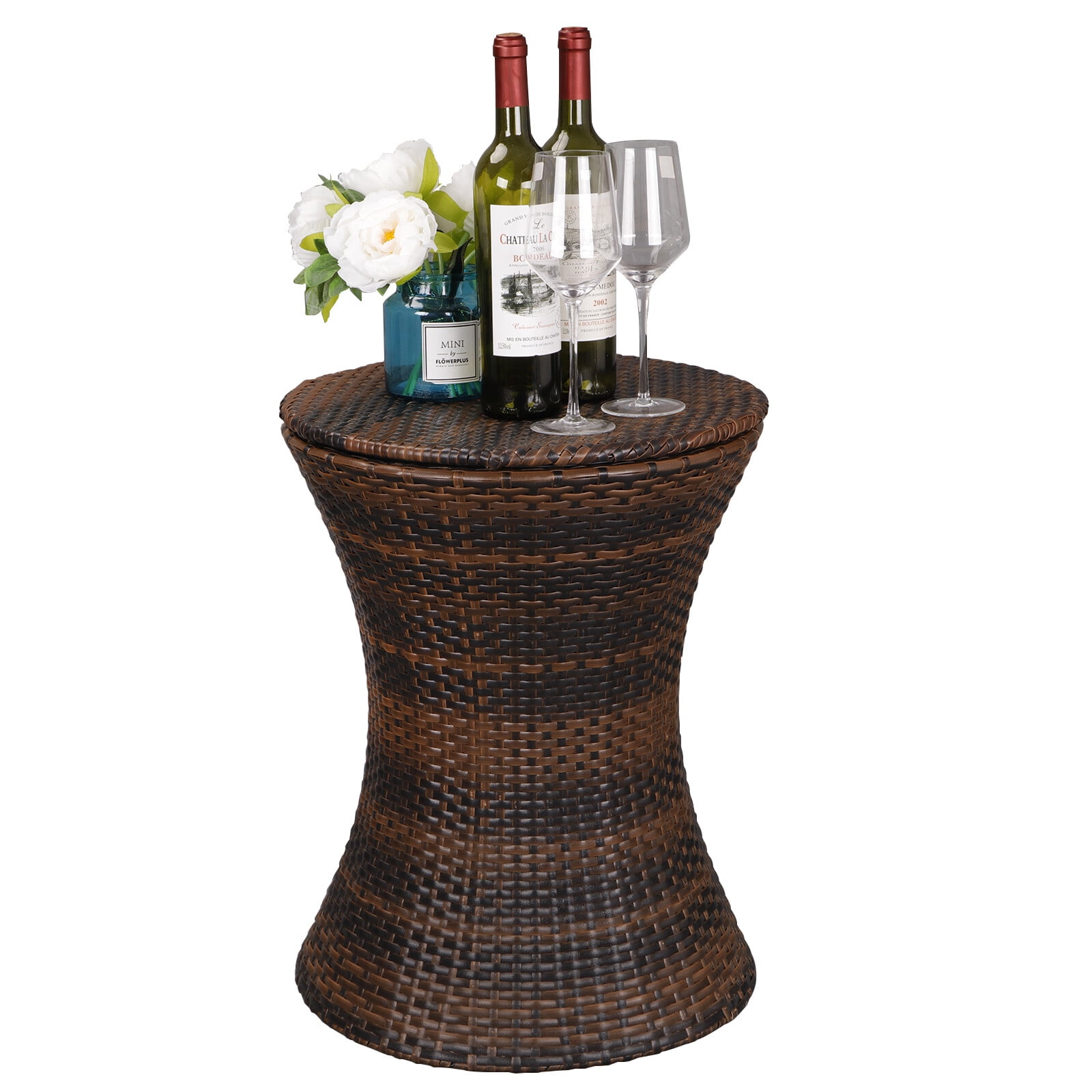 Heywoo Adjustable Rattan Cool Bar Table Party Drink Storage Ice Cooler ...