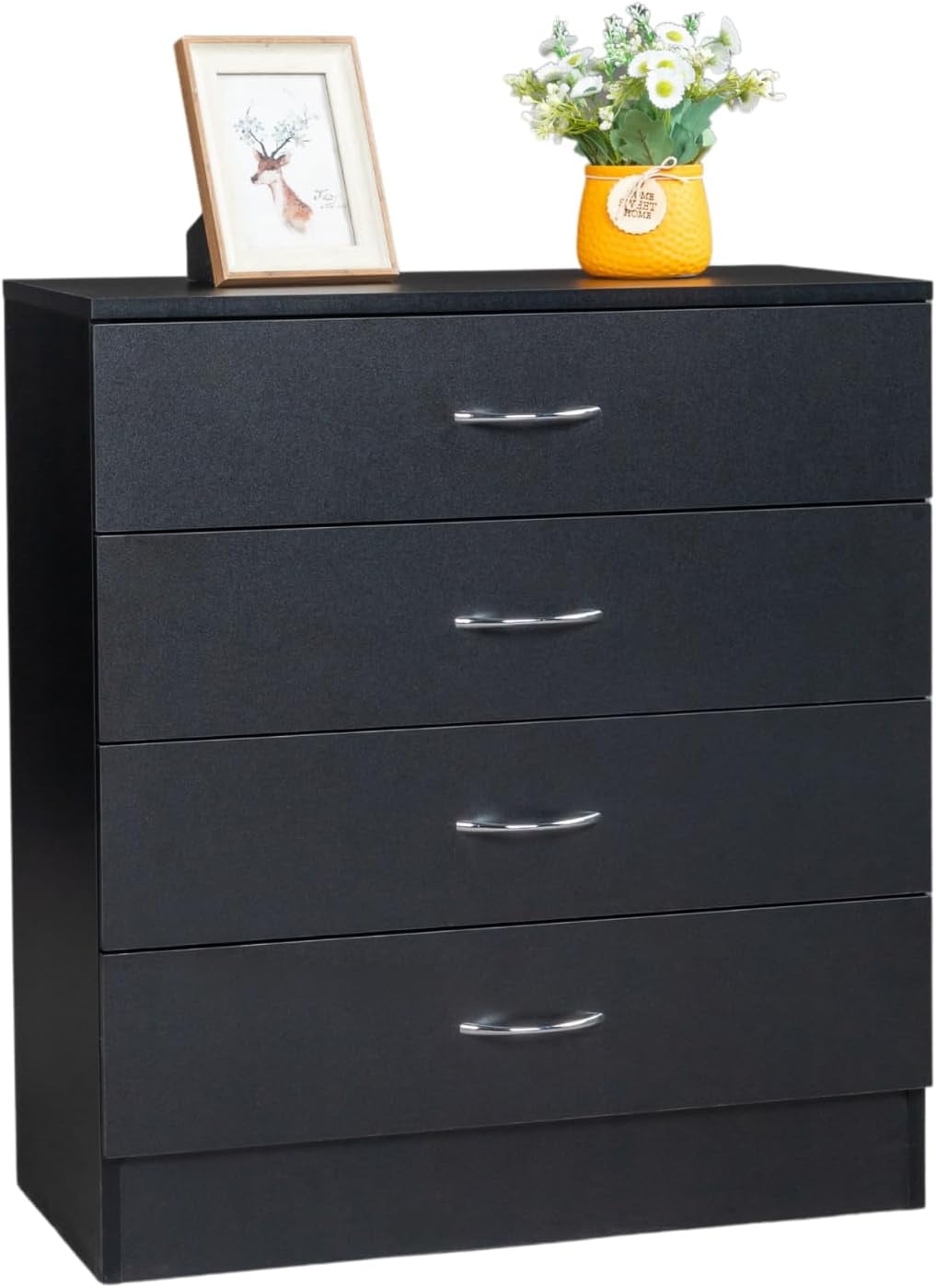 Heywoo Black 4 Drawer Dresser for Bedroom, Modern Nightstand Storage ...