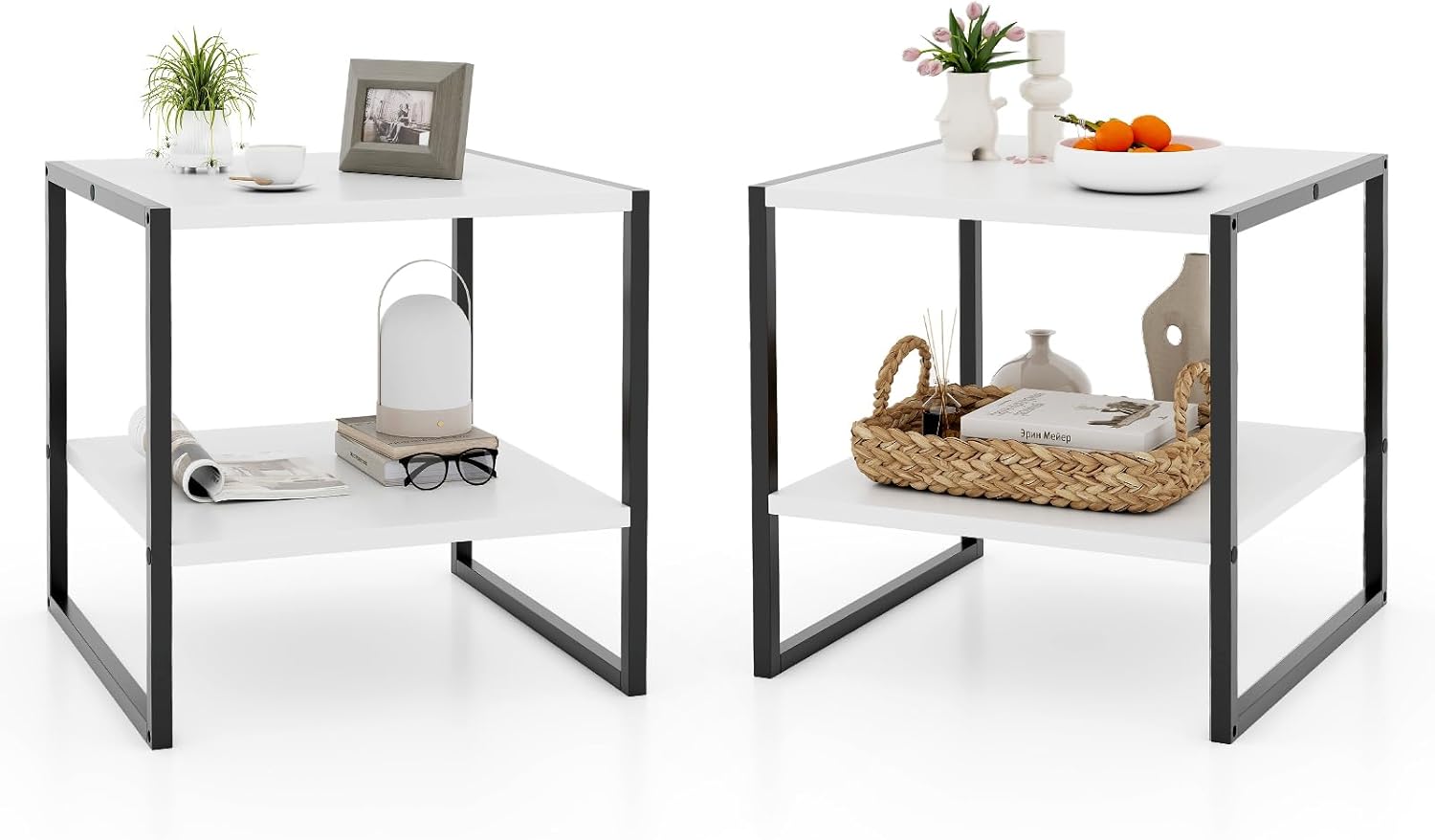 Heywoo End Table Set of 2, Industrial 2-Tier Side Tables with Open ...