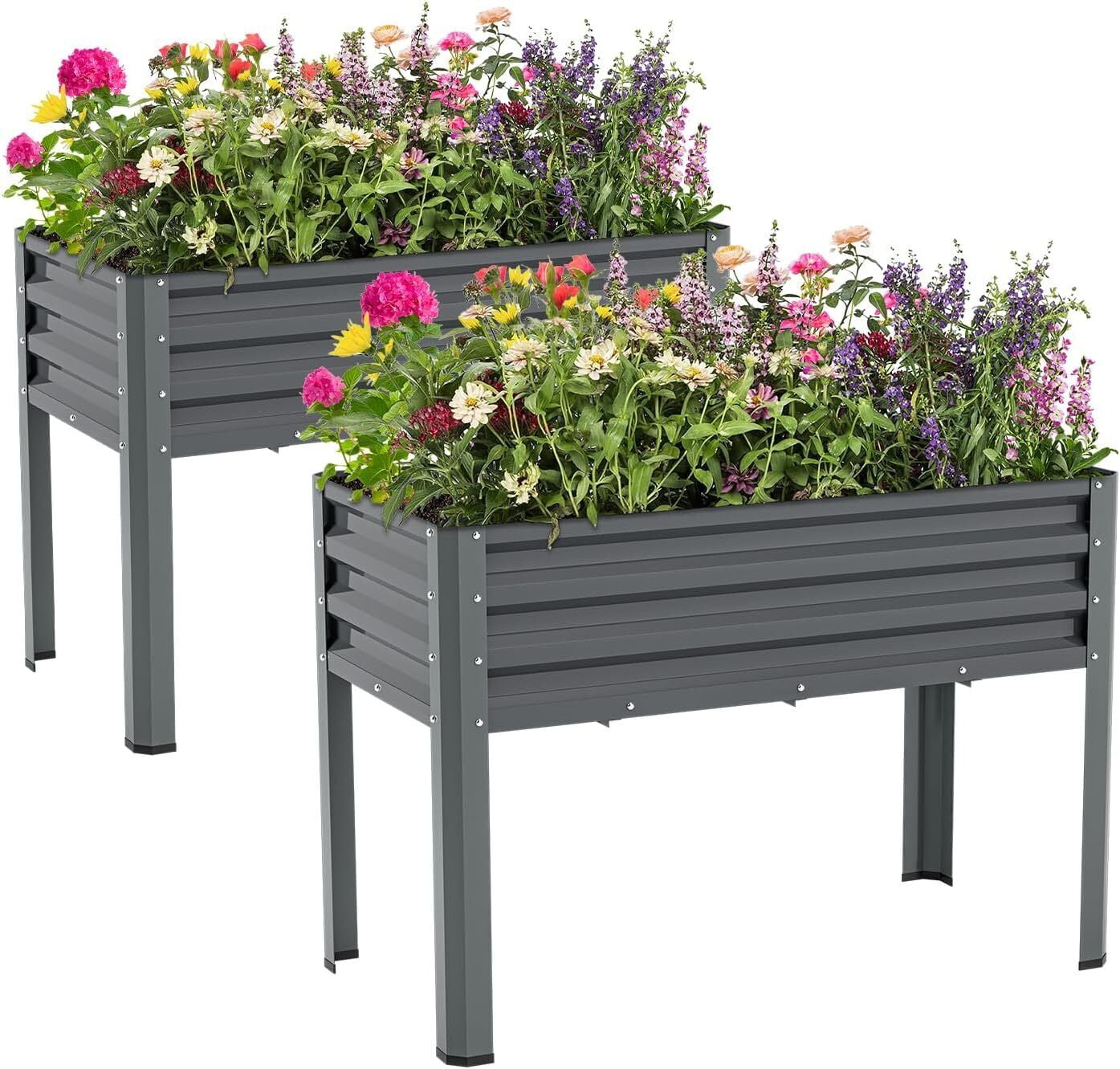 Heywoo Galvanized Raised Garden Bed with Legs Elevated Raised Planter Box 400 lbs Gray-2 packs ...