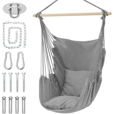 Equip Boho Avocado Macrame Hanging Swing Chair, Black Cotton Blend ...