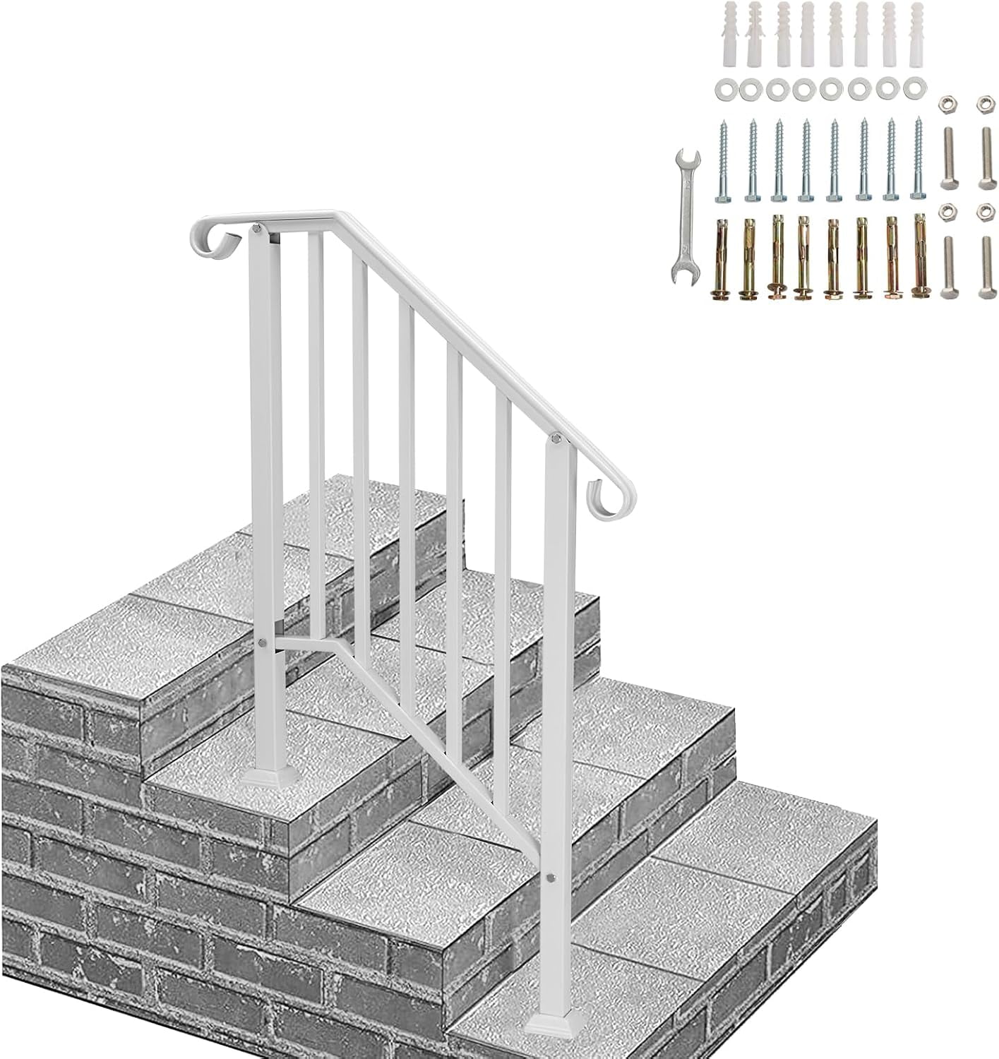 Heywoo Handrails for Outdoor Steps, Wrought Iron Handrail Fits 2 or 3 ...