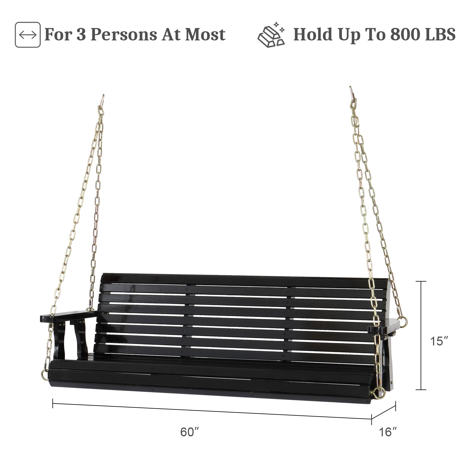 Heywoo Heavy Duty 880 LBS 5FT Patio Wooden Porch Swing with Hanging ...