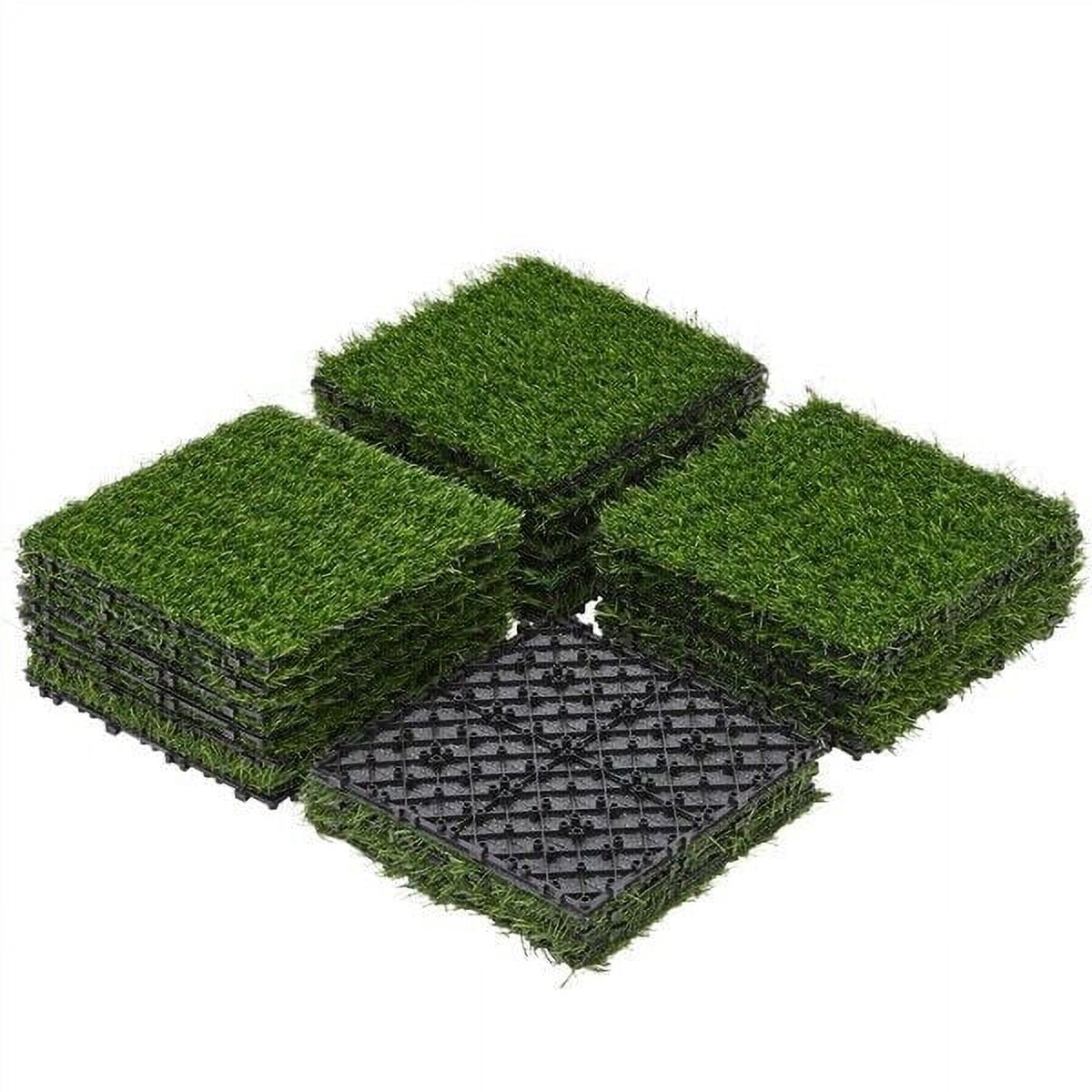 Heywoo Outdoor Artificial Grass Tiles Interlocking Turf Squares 9 Pack, 12"x12" Fake Grass Mat ...