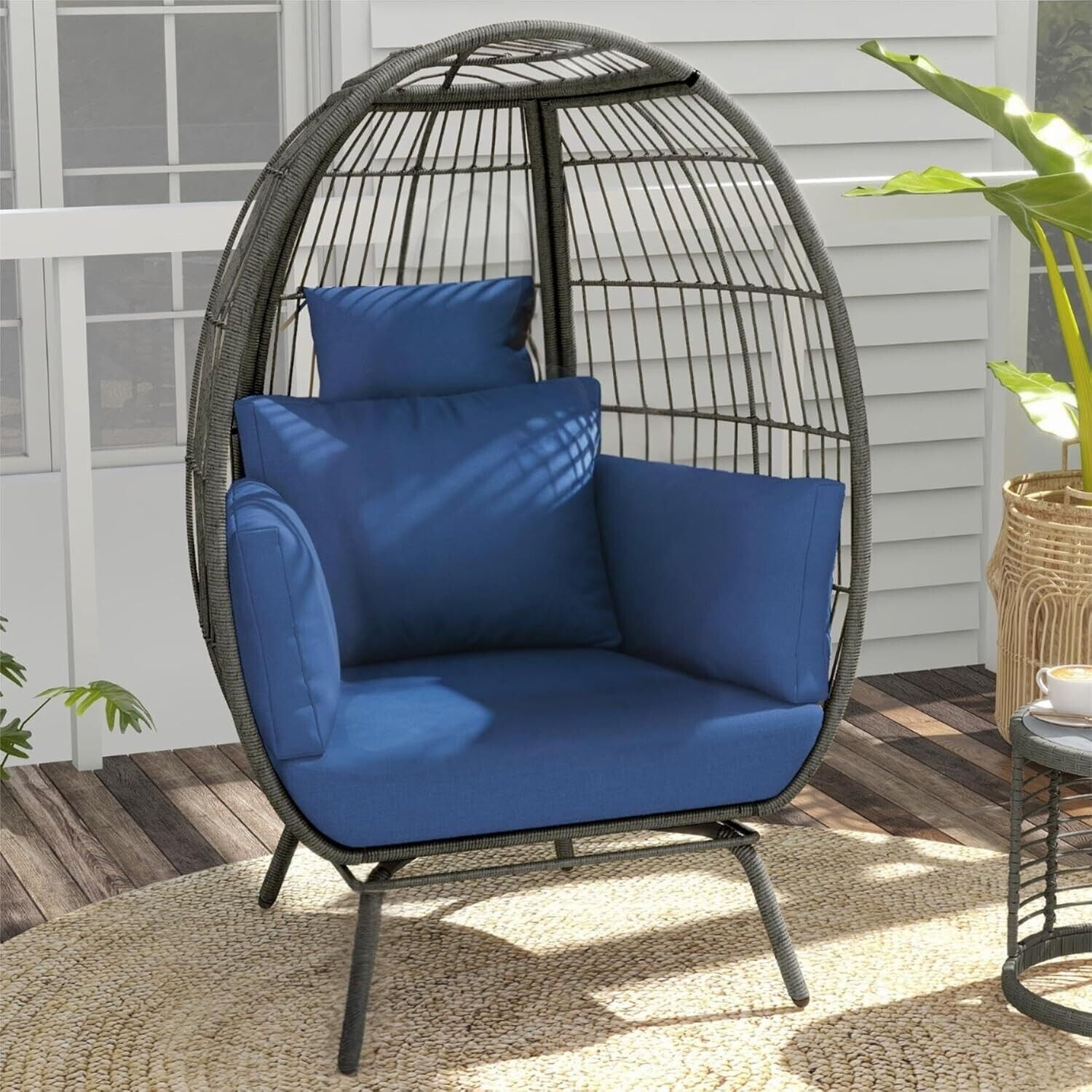 Heywoo Outdoor Rocking Egg Chair, Patio Rocking Chair Oversized, 370lb ...