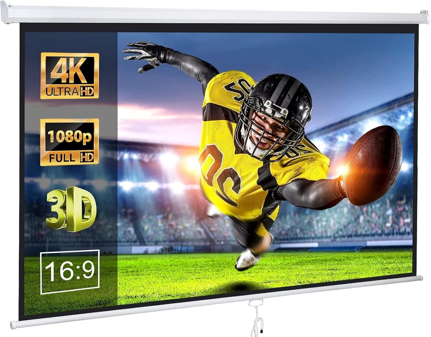 Heywoo Projector Screen Pull Down 100 Inch 16:9 HD Projection Screen ...