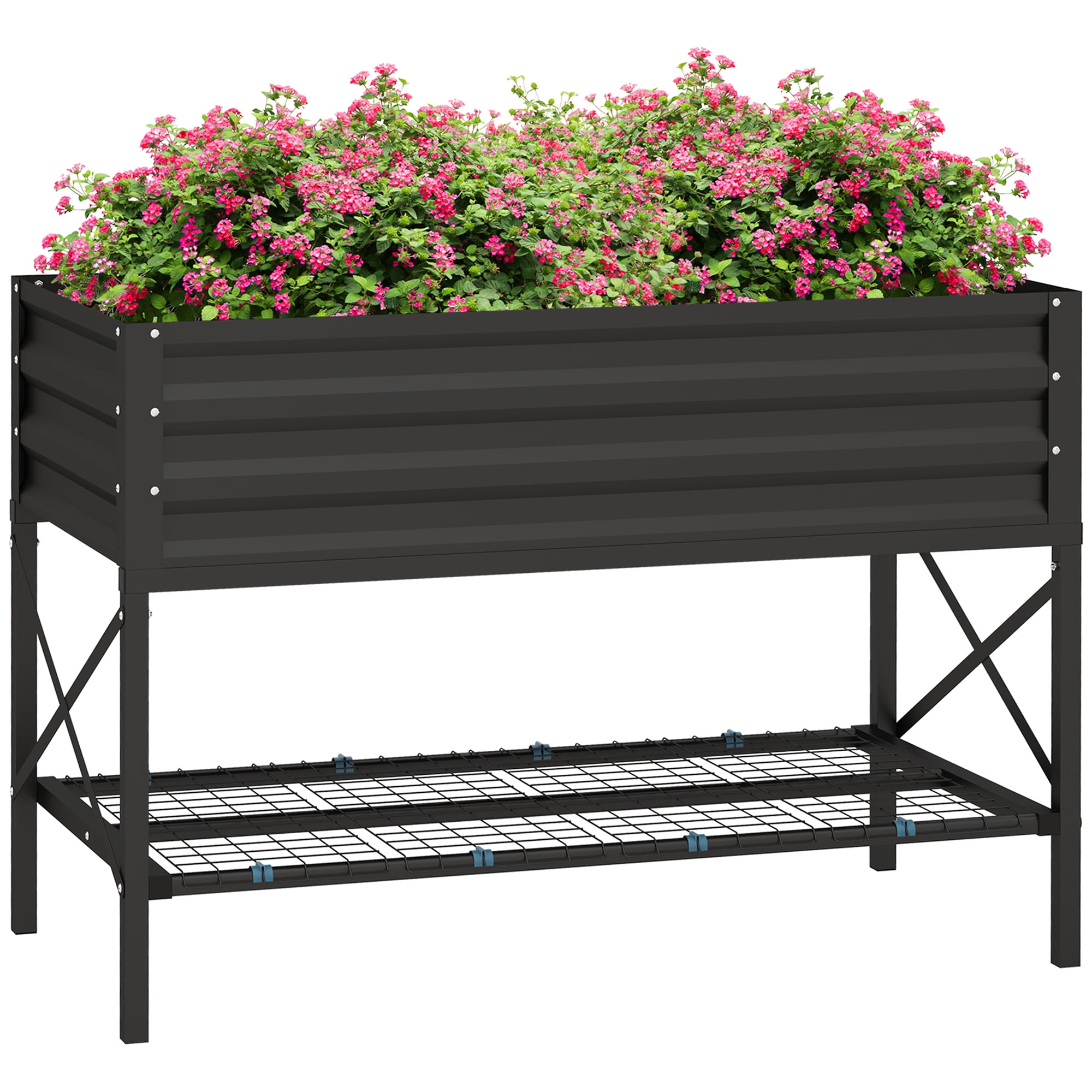 Heywoo Raised Garden Bed with Galvanized Steel Frame, Storage Shelf and ...