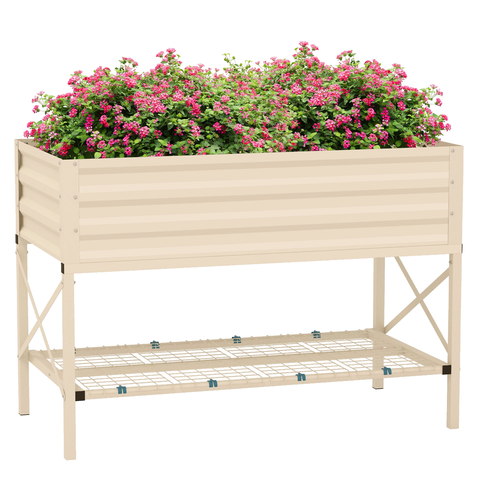 Heywoo Raised Garden Bed with Galvanized Steel Frame, Storage Shelf and ...