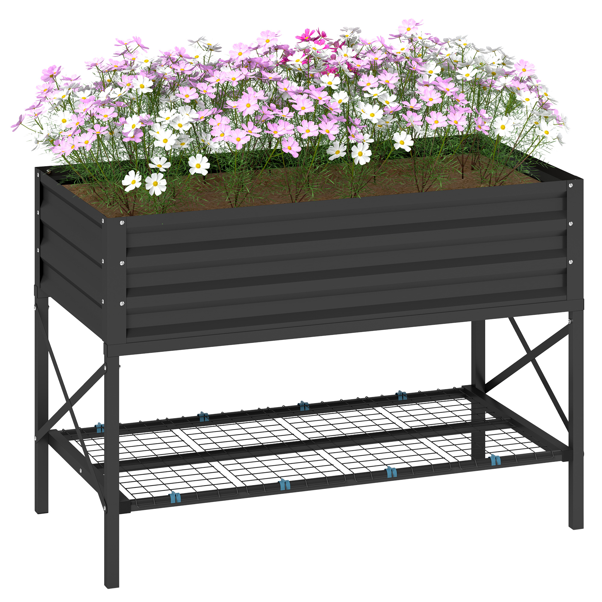 Heywoo Raised Garden Bed with Galvanized Steel Frame, Storage Shelf and ...