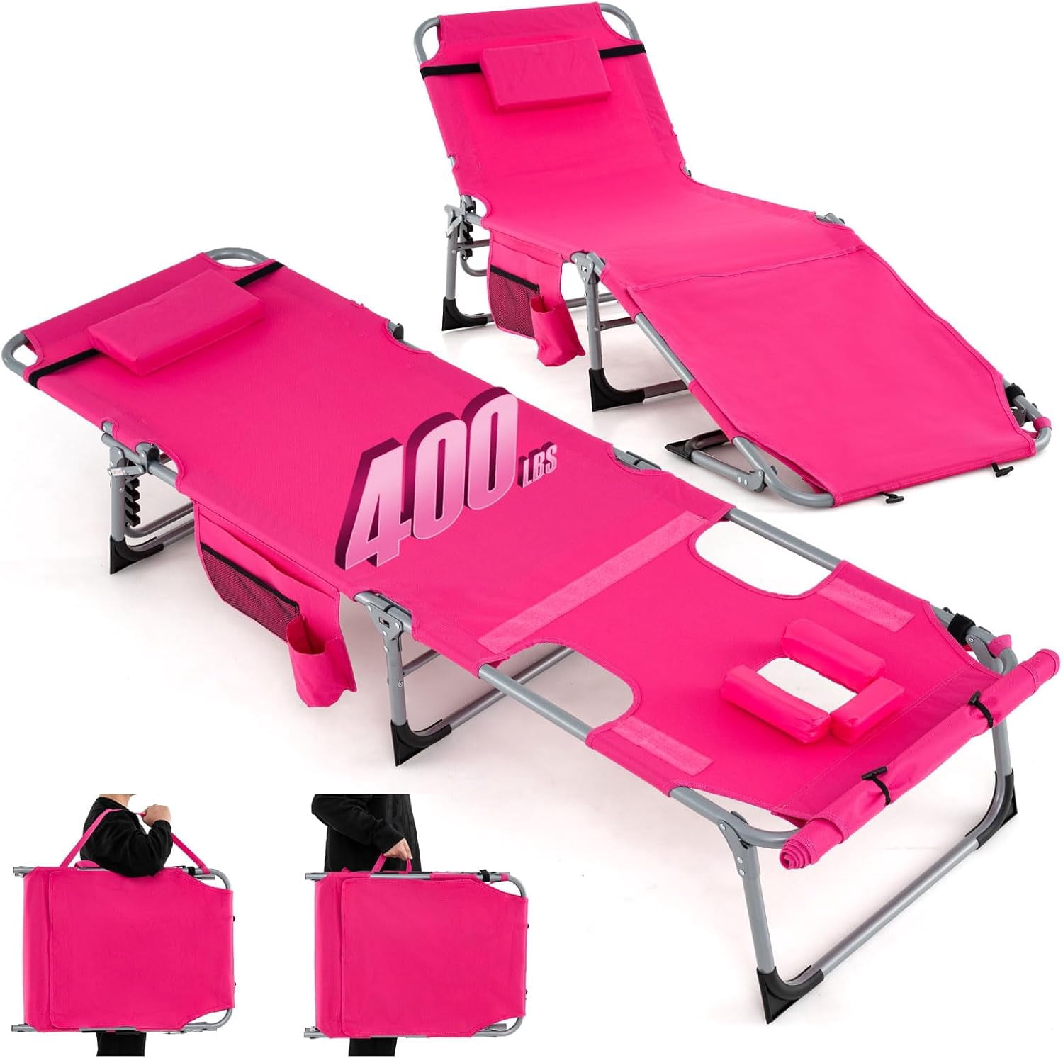 Heywoo Tanning Chair, 400LBS Beach Lounge with Face Arm Hole & Hand ...