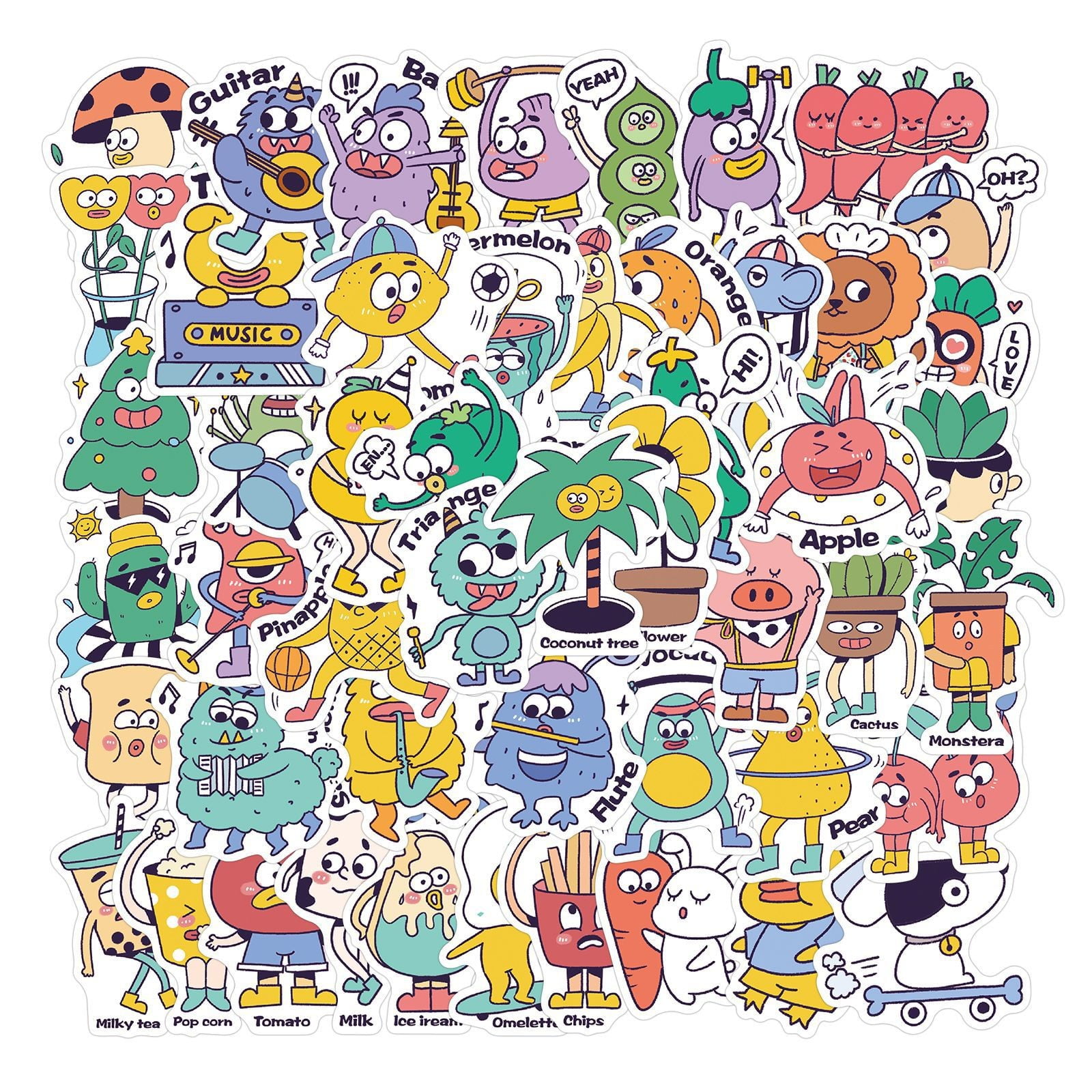 Hezzwei Cartoon Doodle Stickers Decorate Luggage Motorcycle Notebook ...