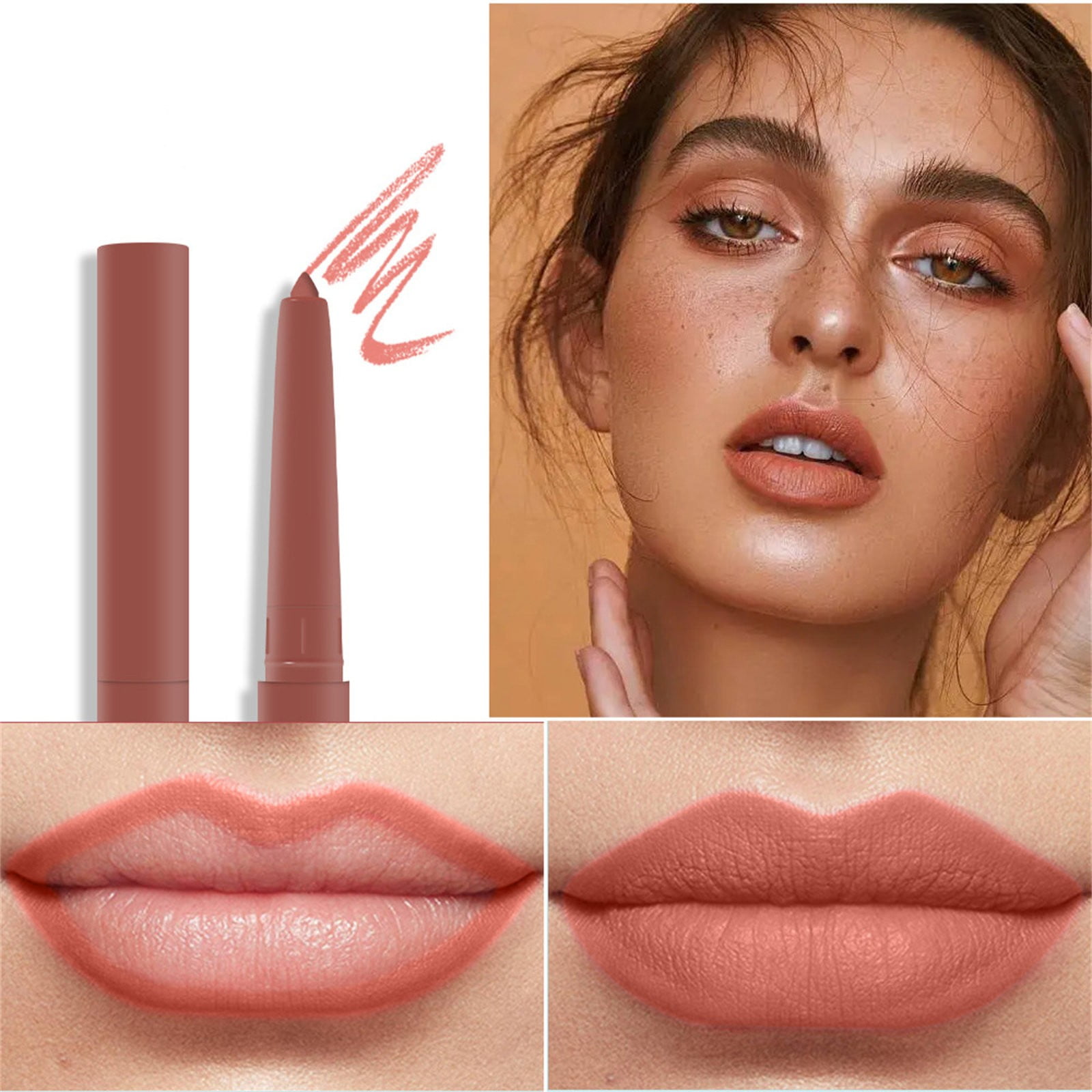 Hfjfnn Lip Liner And Lipstick Set Chestnut Nude Dark Red Matt Mat Pens Lipstick 24h And With Lip