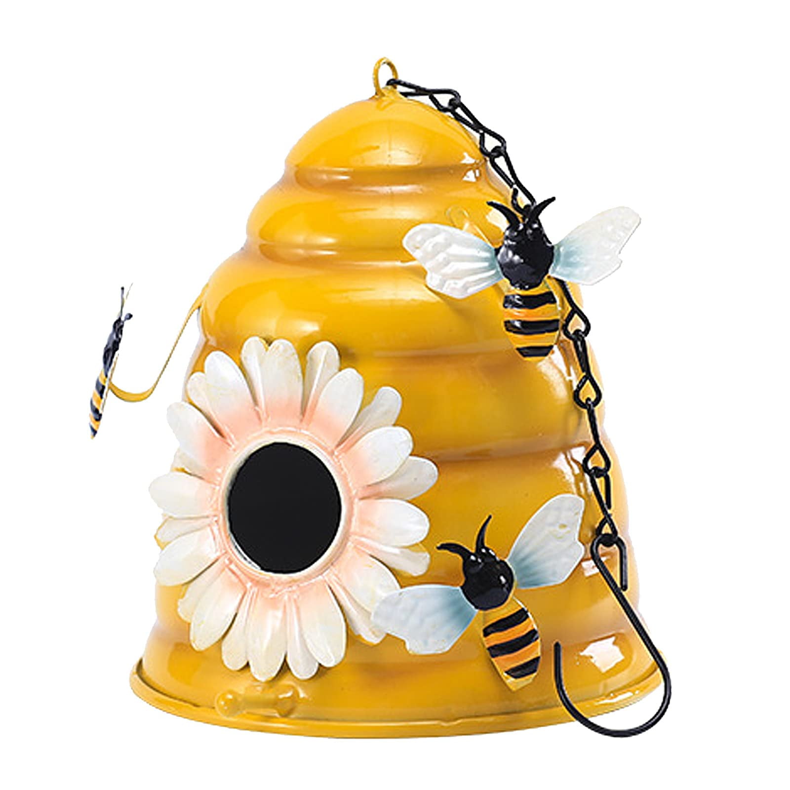 Hfnggwee Yellow Bee-Shaped Metal Bird House - Outdoor/Indoor Hanging ...