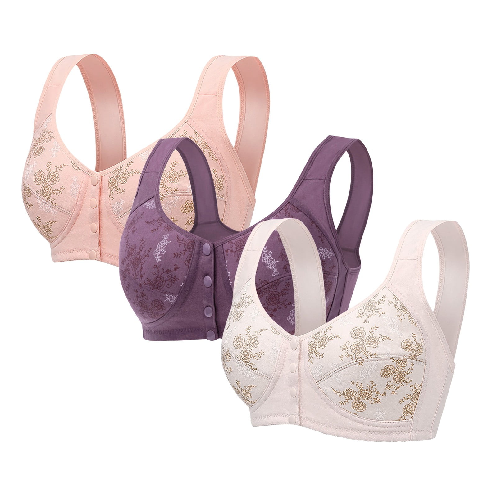 Hfnxid 3 Pack Front Closure Bras for Women 2025 Plus Size No Wire Bra ...