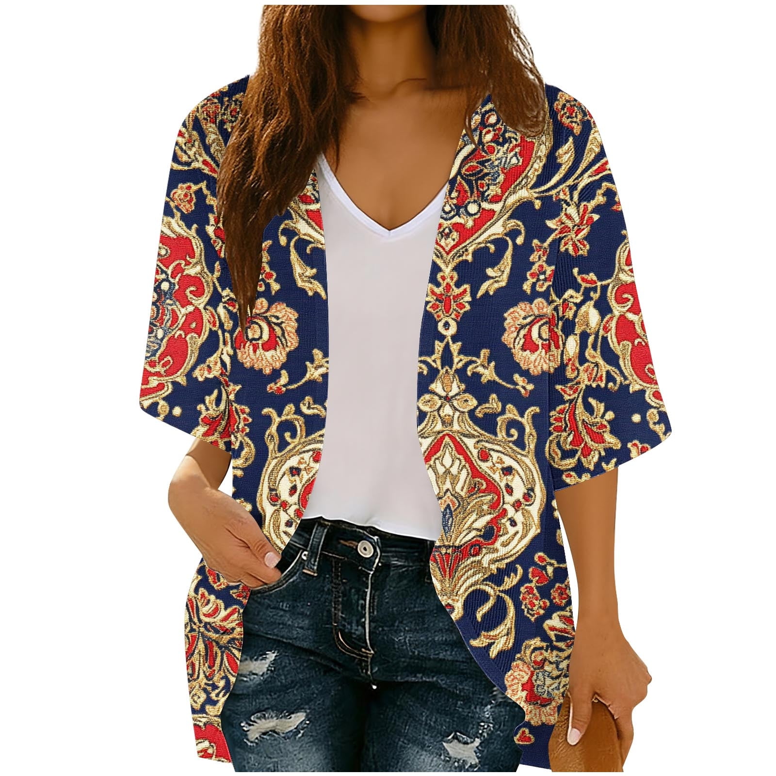 Hfnxid Elbow Sleeve Cardigan for Women Lightweight Stripe Open Front ...