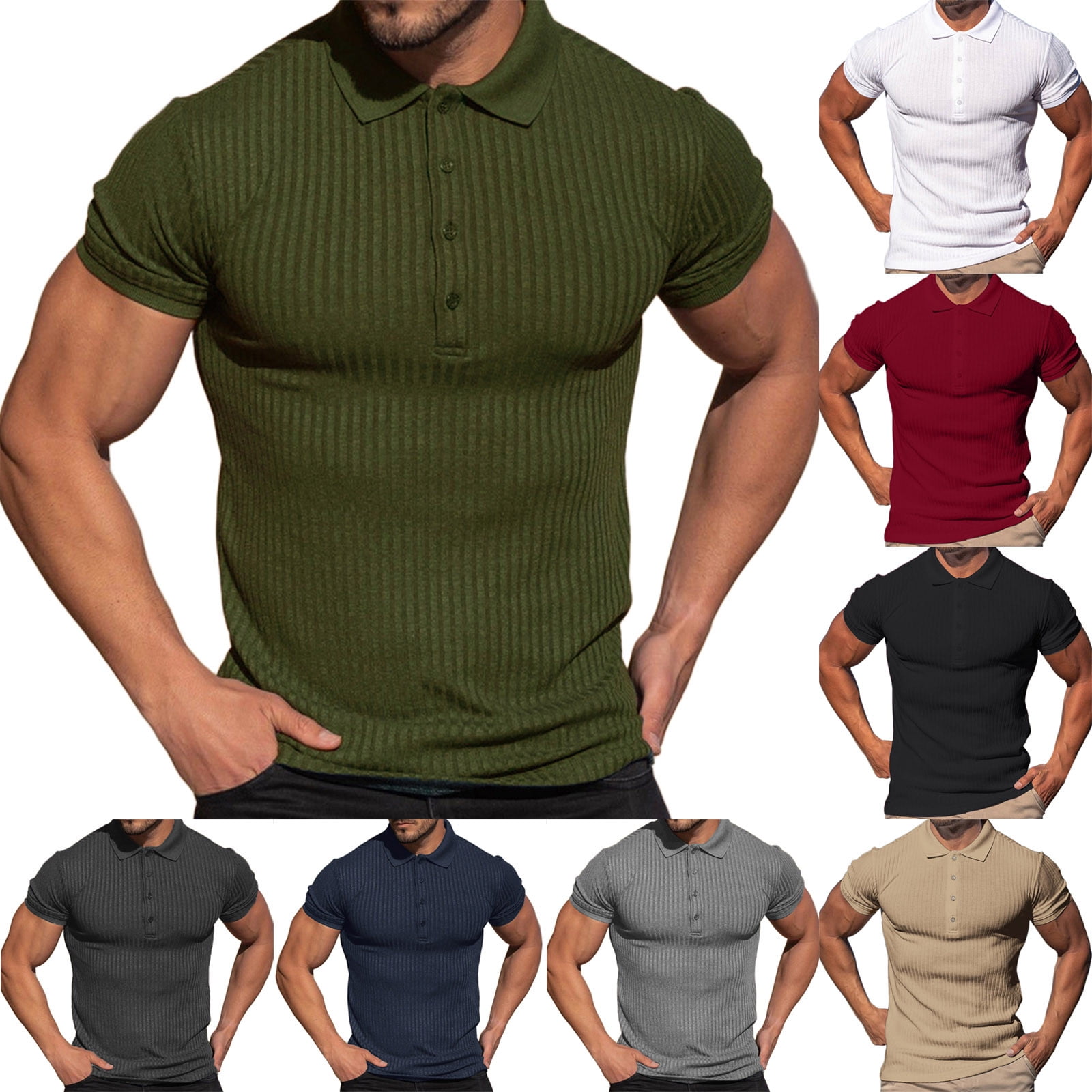 Hfnxid Men's Golf Shirt Slim Fit Textured Knit Collared Muscle Shirts ...
