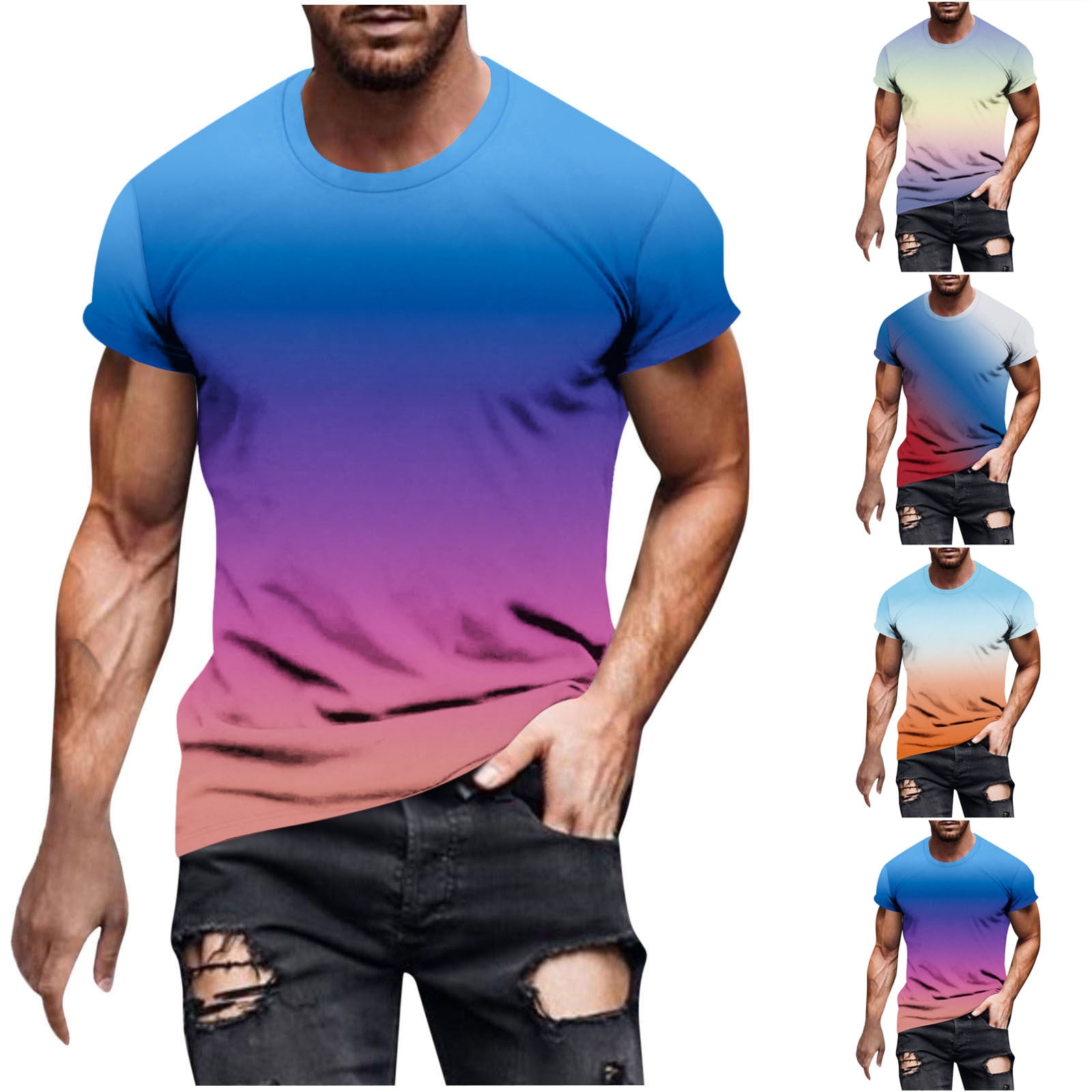 Hfnxid Men's Muscle T-Shirt Gradient Printed Short Sleeve Bodybuilding ...