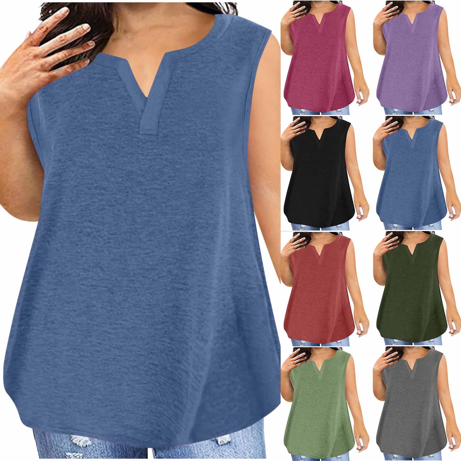 Hfnxid Plus Size Tank Tops for Women Dressy Henley Sleeveless Shirt ...