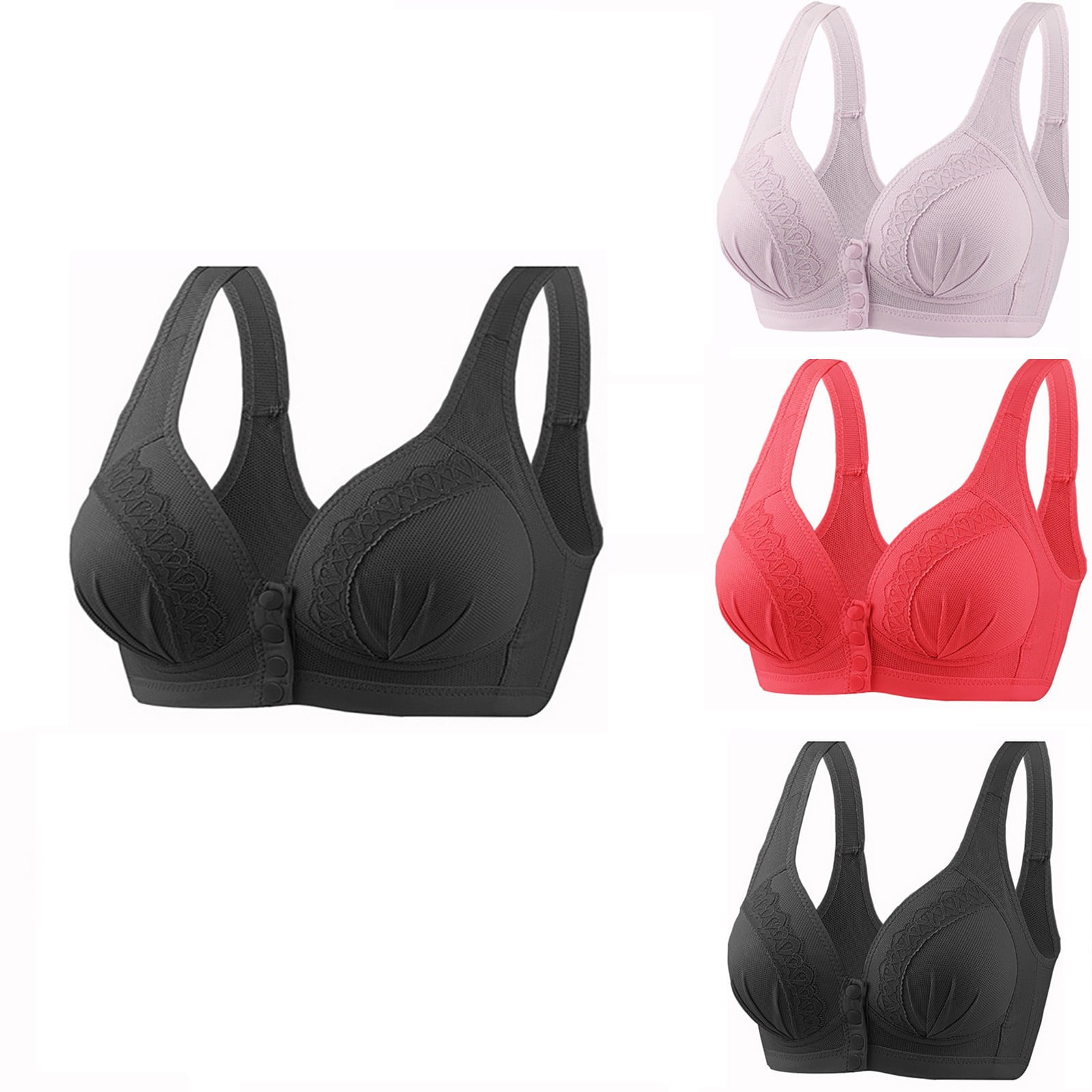 Hfnxid Solid Snap Front Bra, 2025 New Front Button Breathable Skin ...