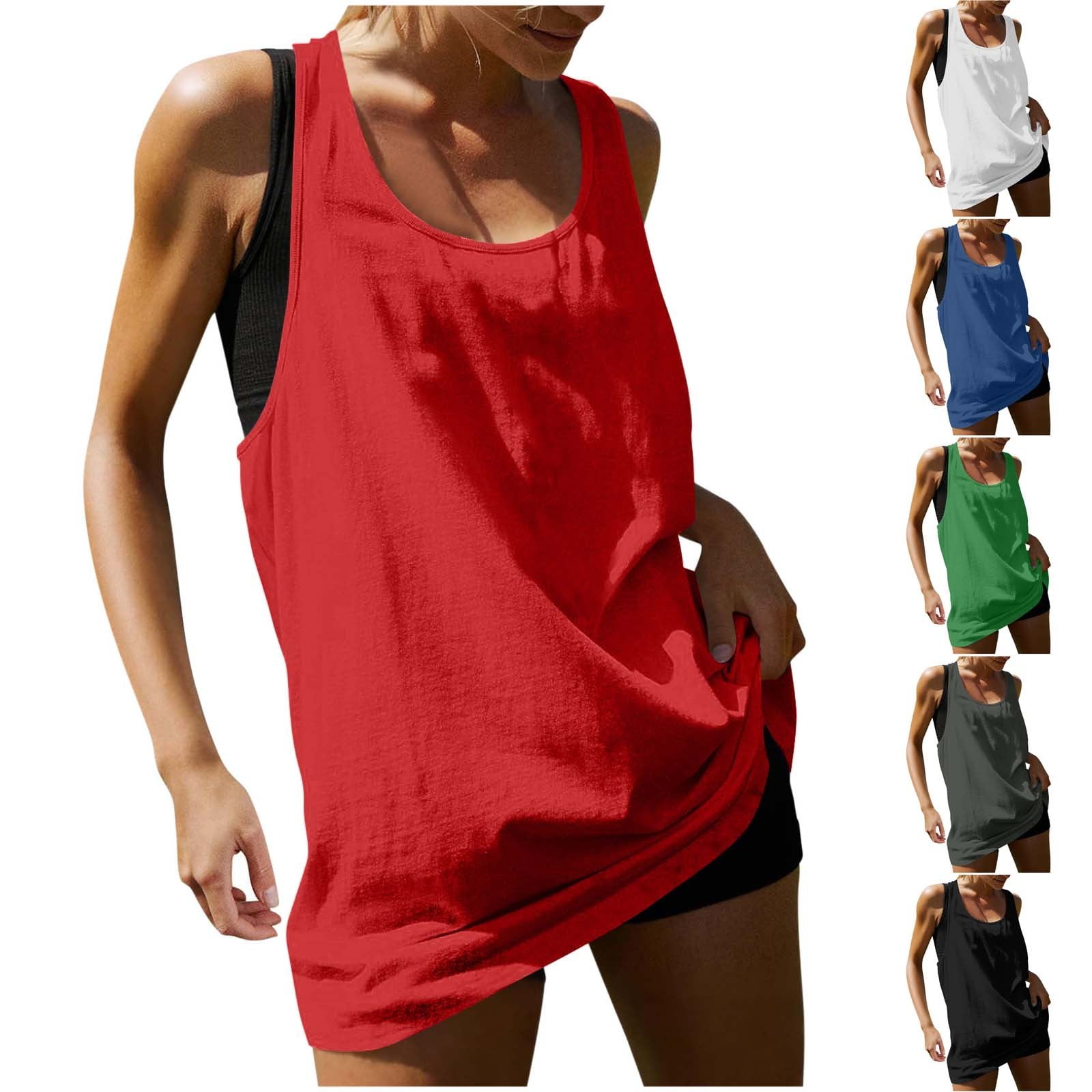 Hfnxid Tank Top for Women Scoop Neck Sleeveless Shirt Loose Fit ...