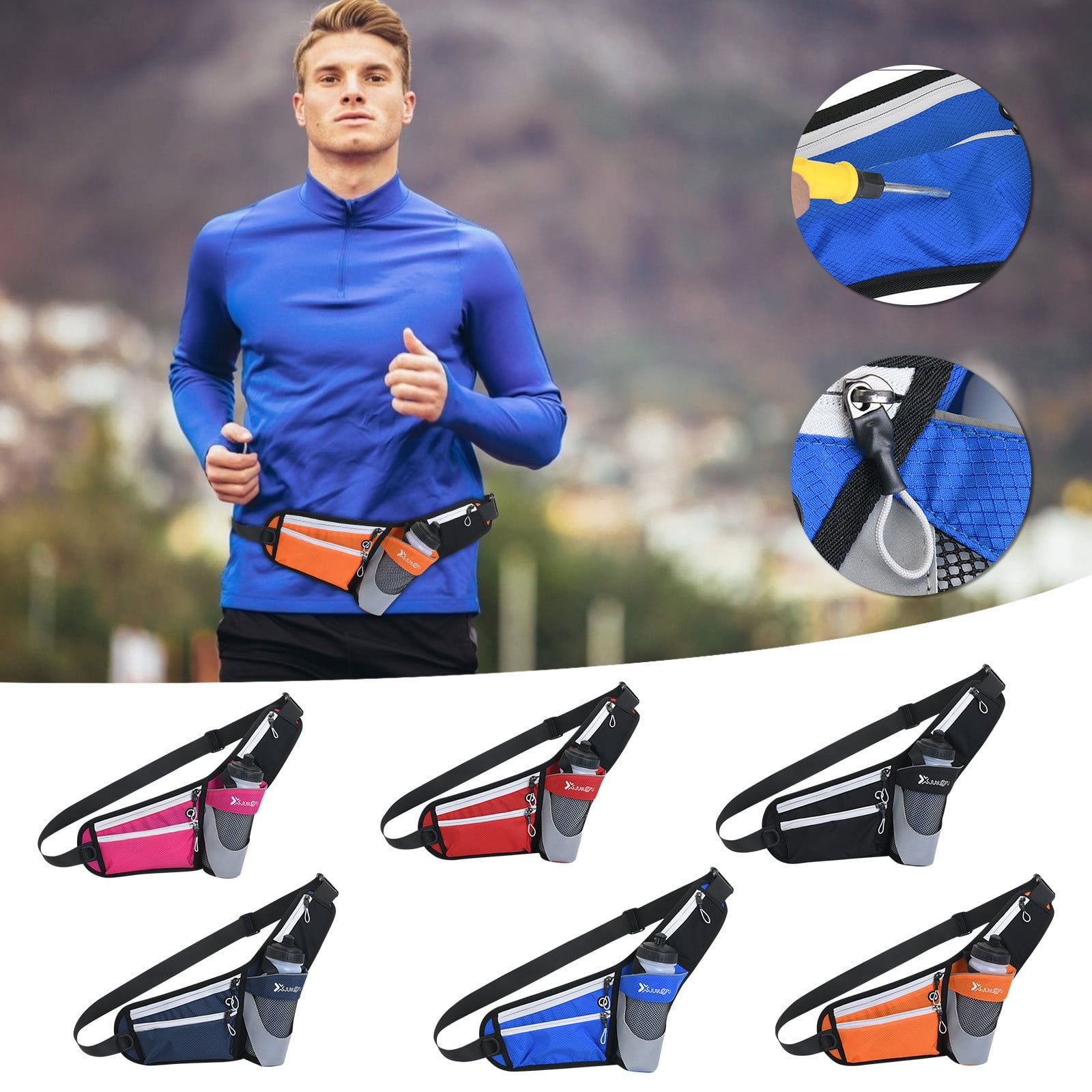 Hfnxid Waist Bag with Water Bottle Holder for Men Women Running Hiking ...