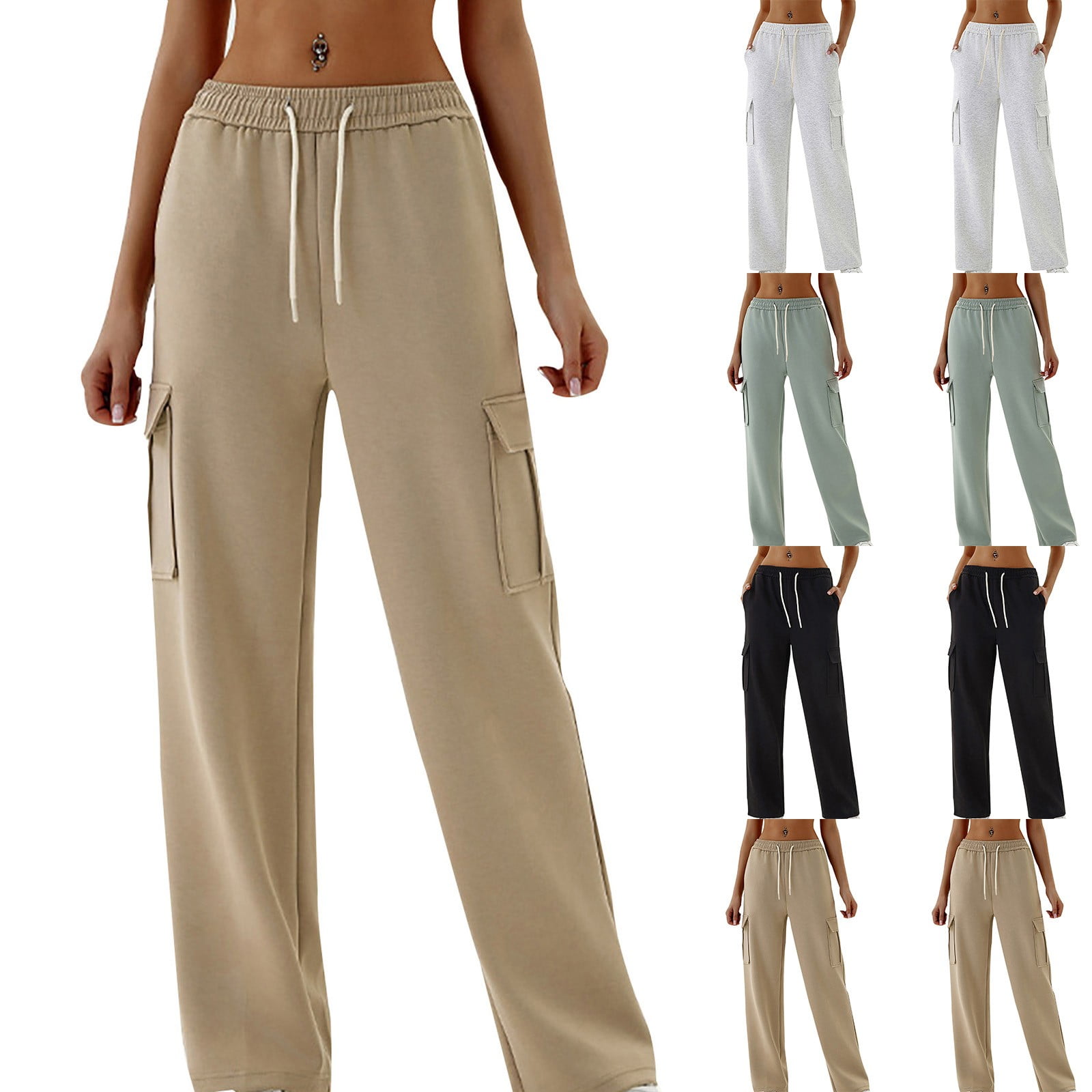 Hfnxid Women's Cargo Pants Wide Leg High Waisted Sweatpant Fashion ...