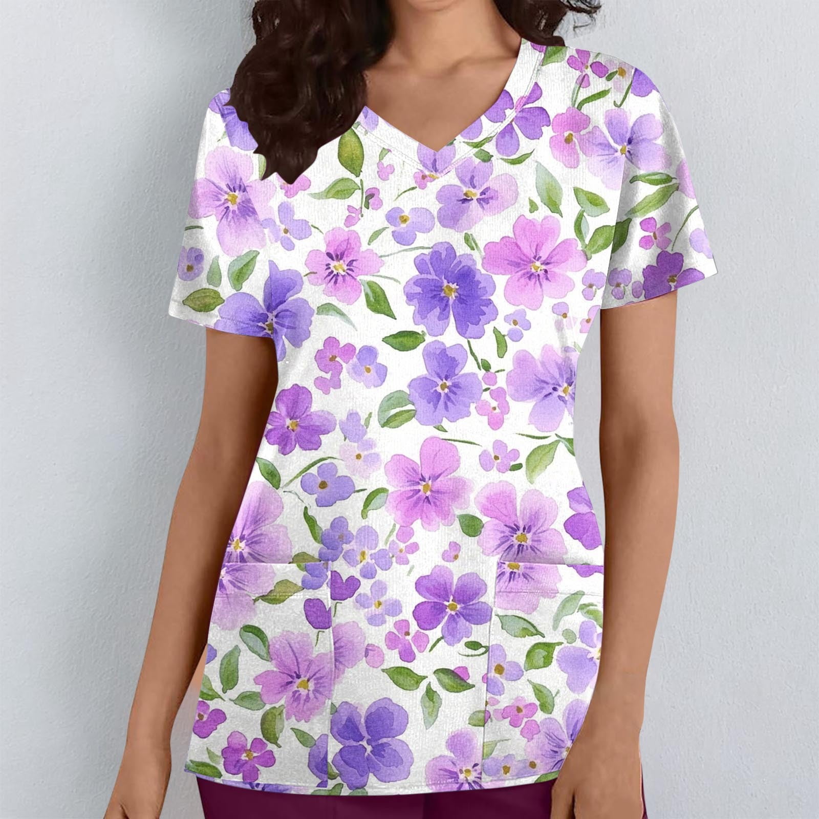 Hfnxid Women’s Scrub Tops Stretch V-Neck Scrubs Top Soft Lightweight ...