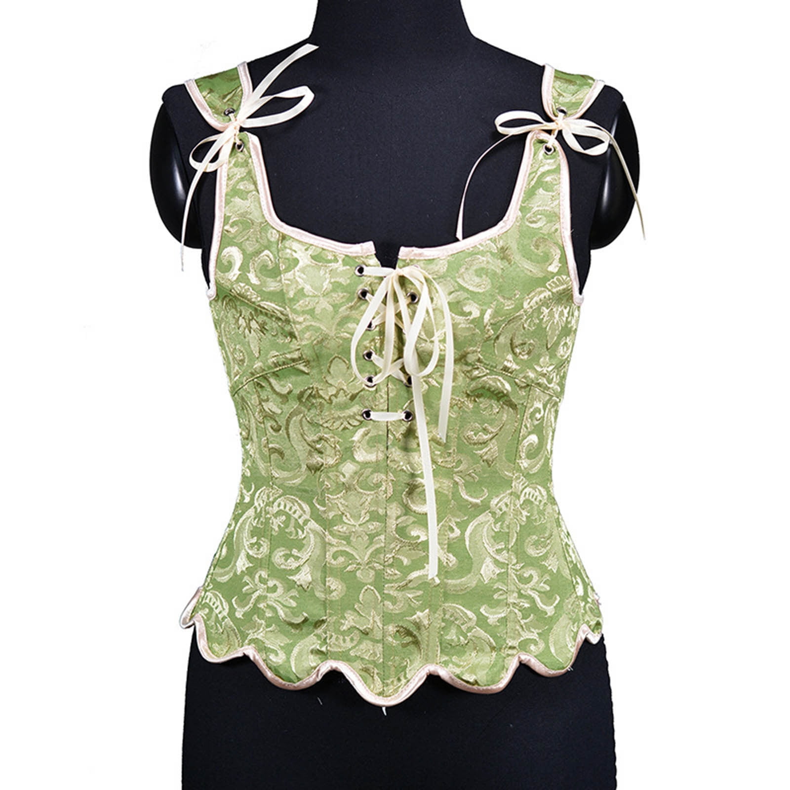 Hfnxid Women's Vintage Floral Lace Up Boned Camisole Bustier Royal ...