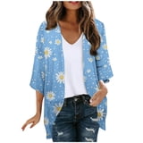 Hfnxid Womens Kimono Beach Cover Up Lightweight Chiffon Cardigan Floral ...