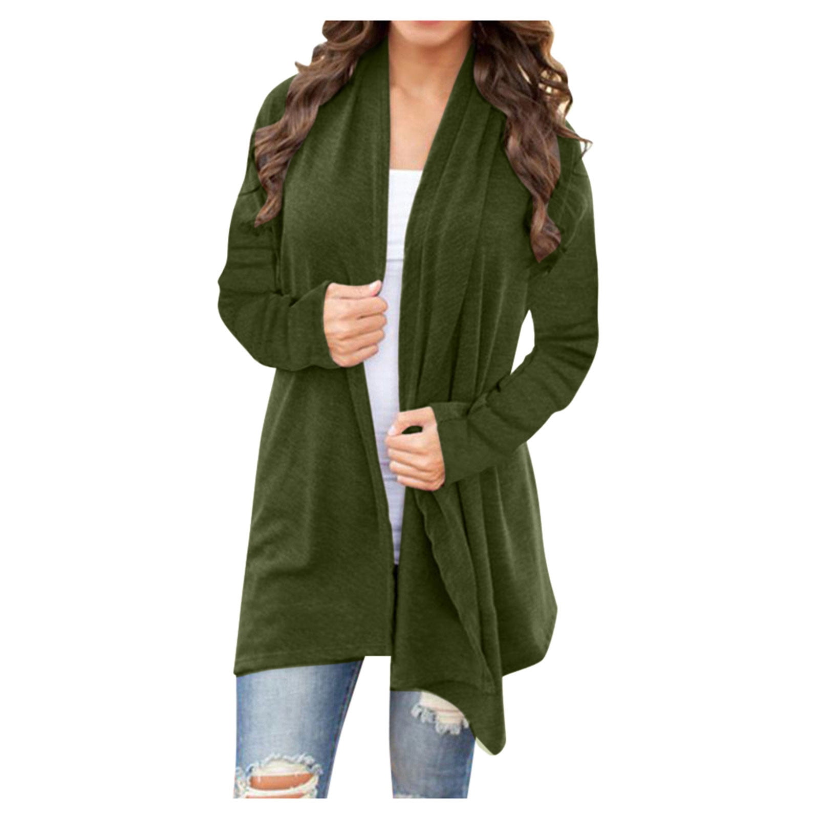 Hfnxid Womens Lightweight Long Sleeve Cardigan Soft Drape Open Front ...