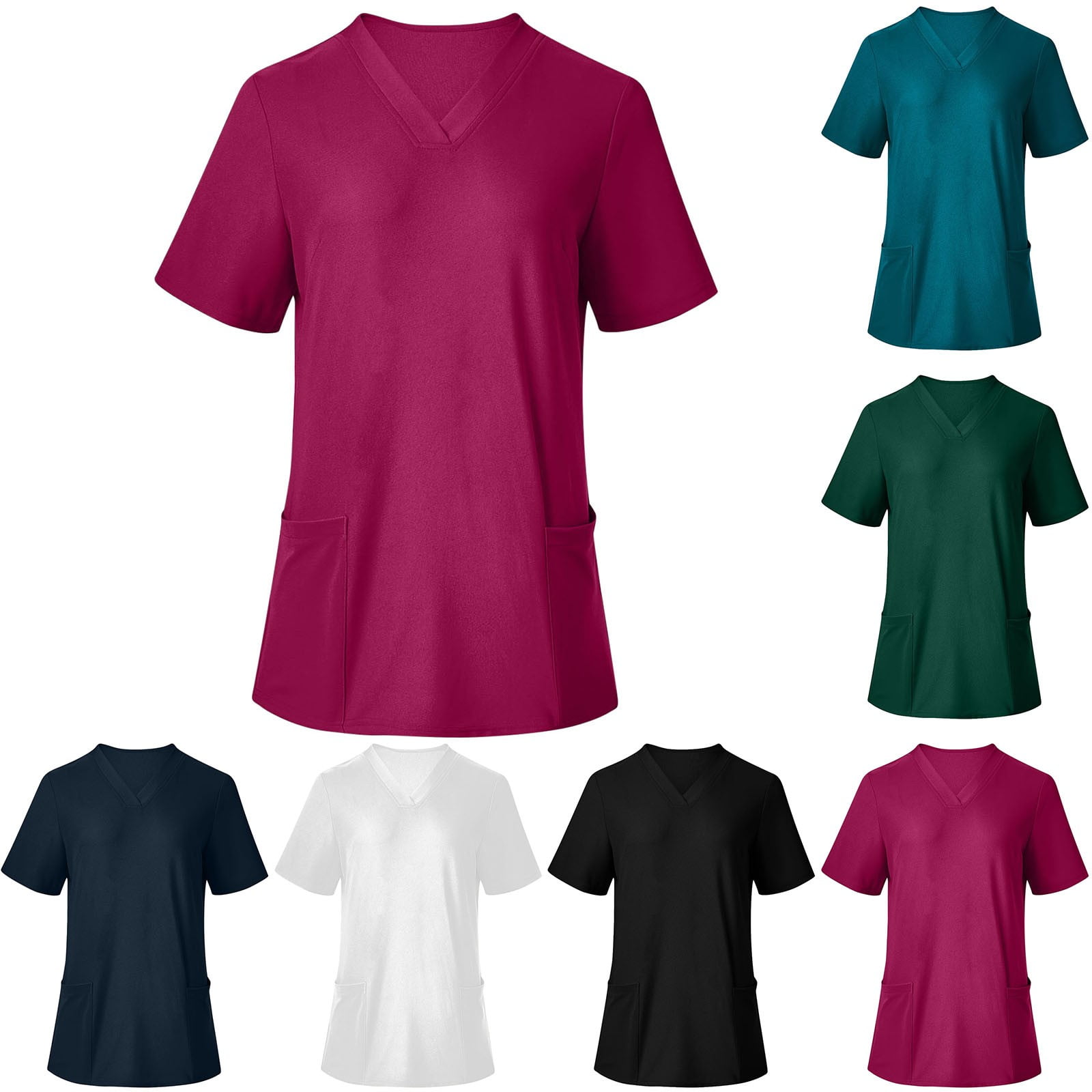 Hfnxid Womens Scrub Tops Summer Short Sleeve Nurse Shirt Casual Soft V ...