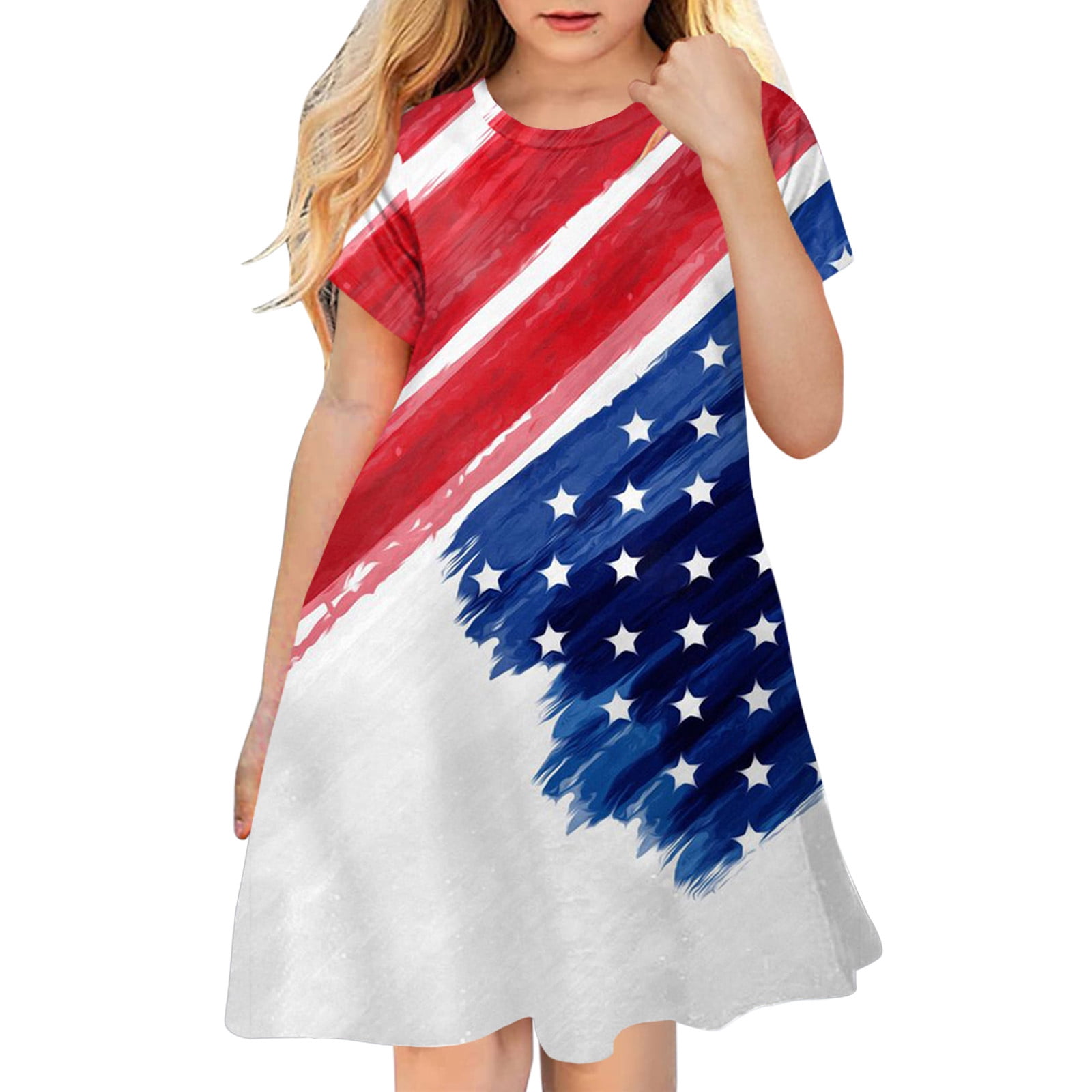 Hfolob Fancy Girl Dress 4Th Of July Independence Day Striped Star ...