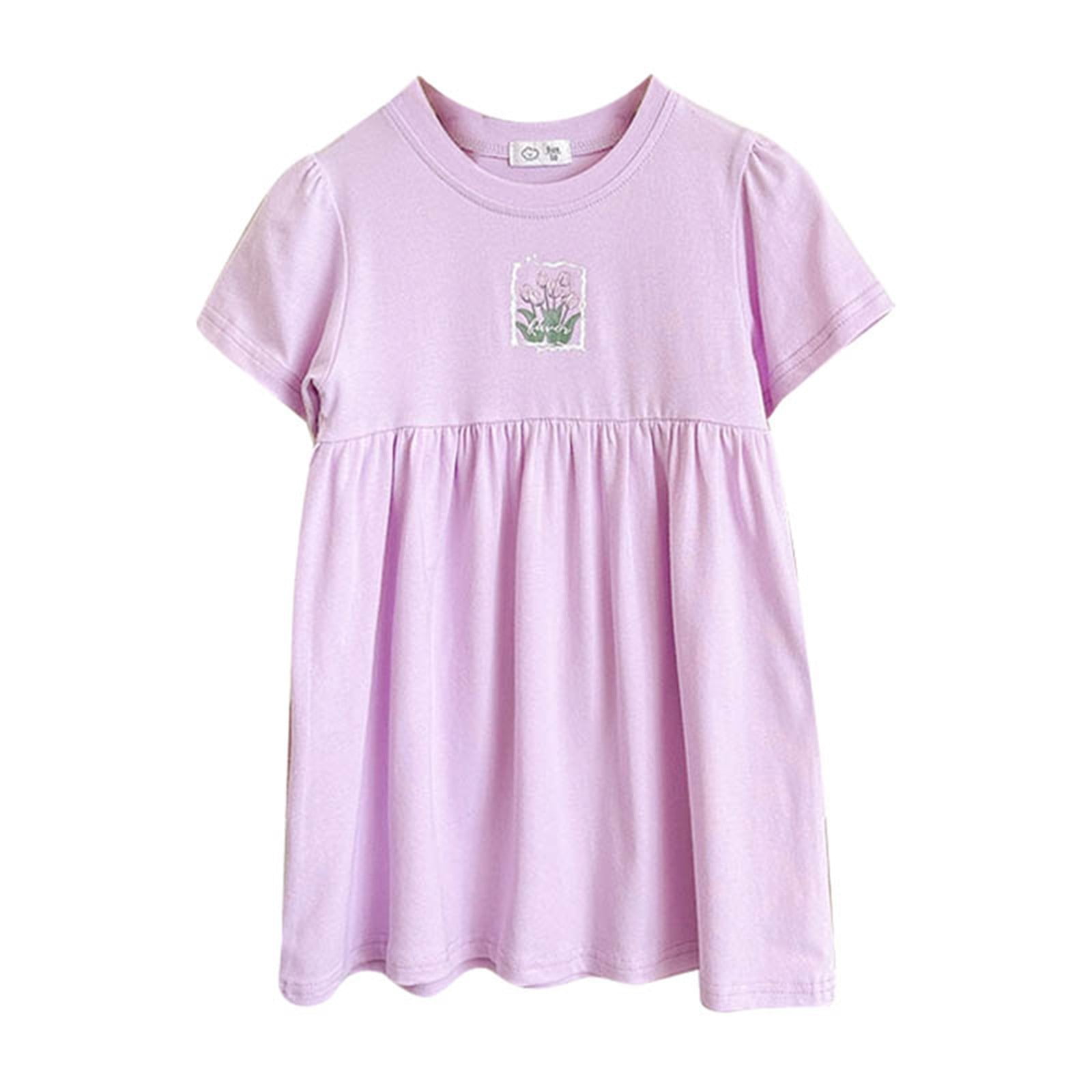 Hfolob Fancy Girl Dress Cute Floral Print Round Neck Short Sleeve ...