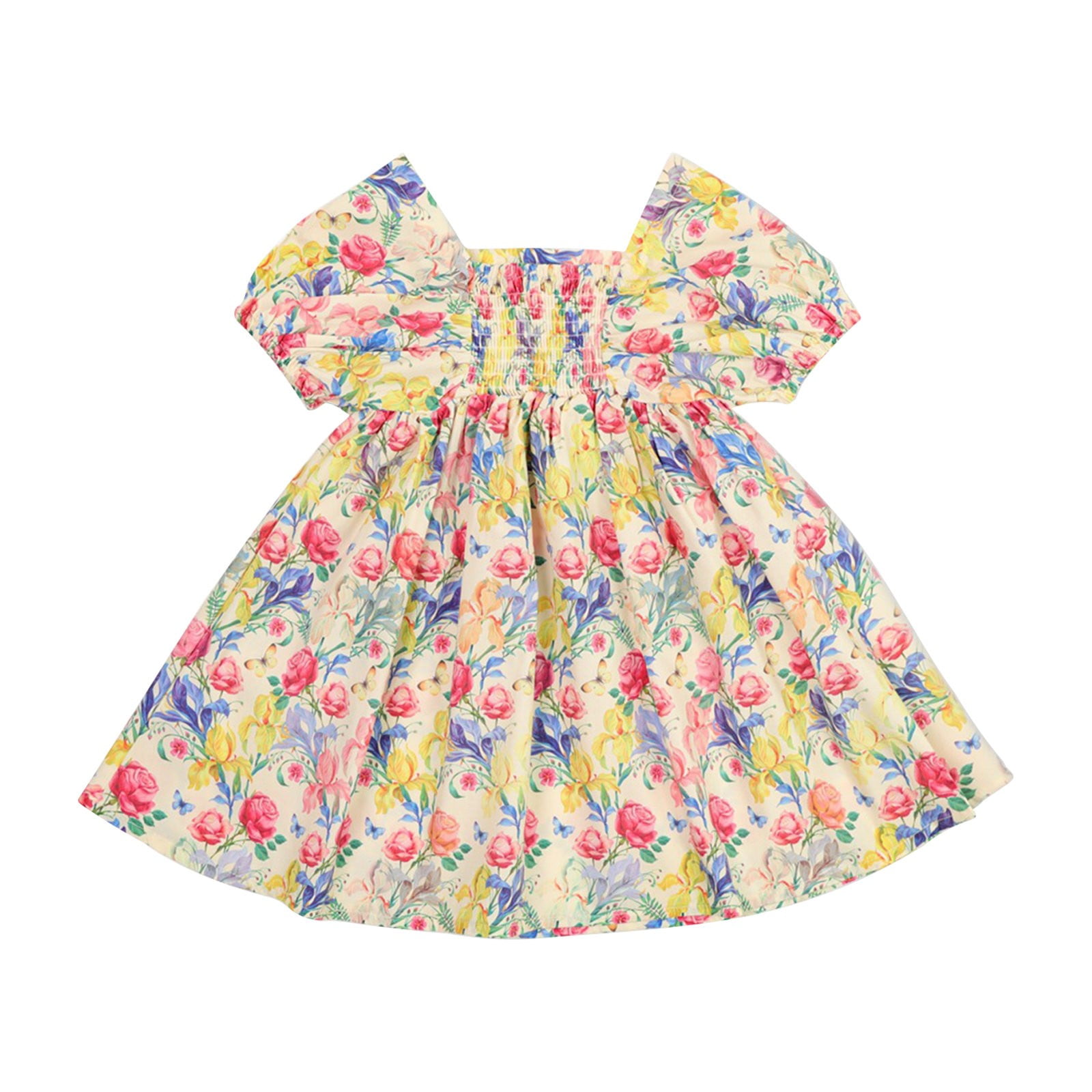 Hfolob Fancy Girl Dress Puff Sleeve Floral Print Lace Skirt Casual ...