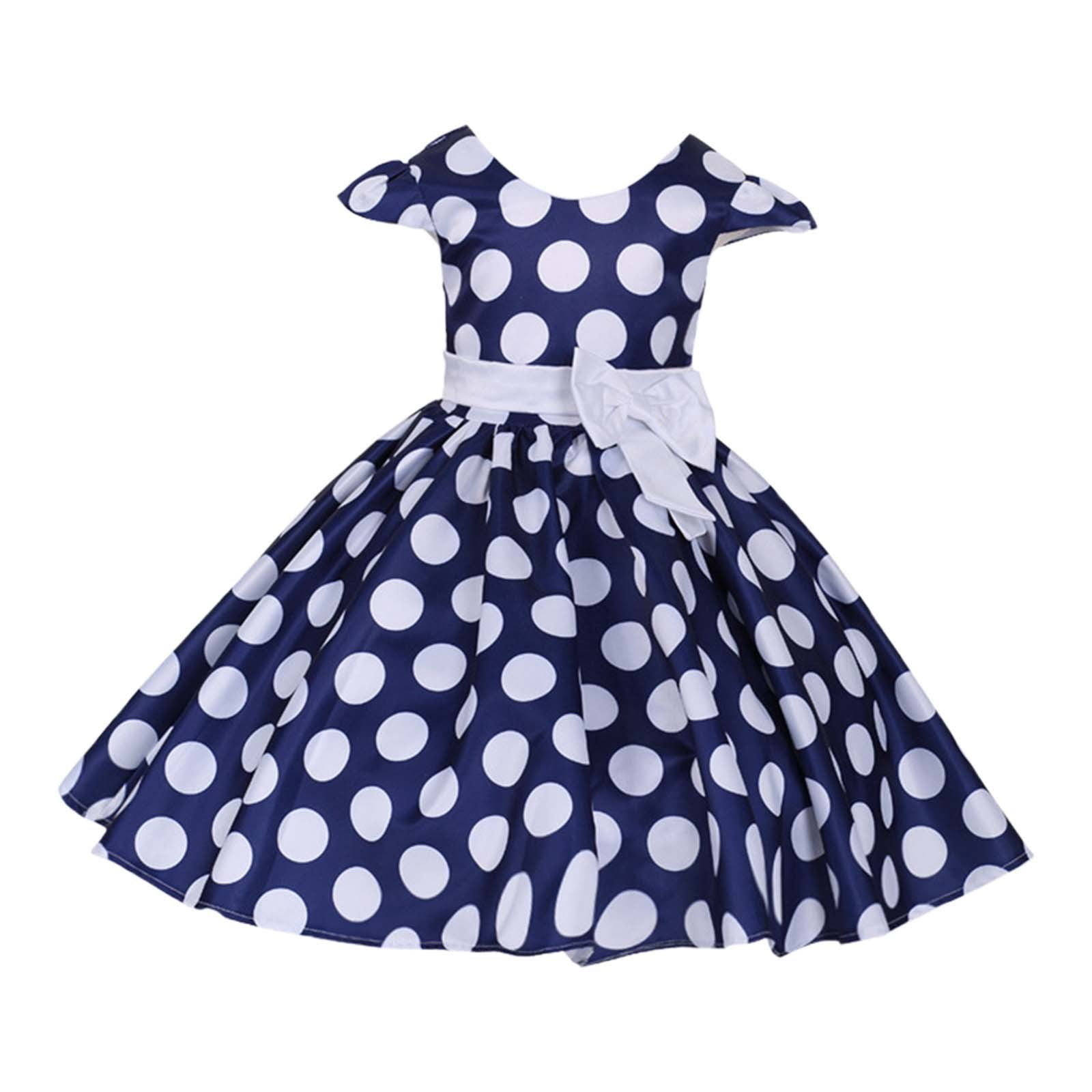 Hfolob Fancy Girl Dress White Polka Dot Tutu Trendy Bow Belt ...