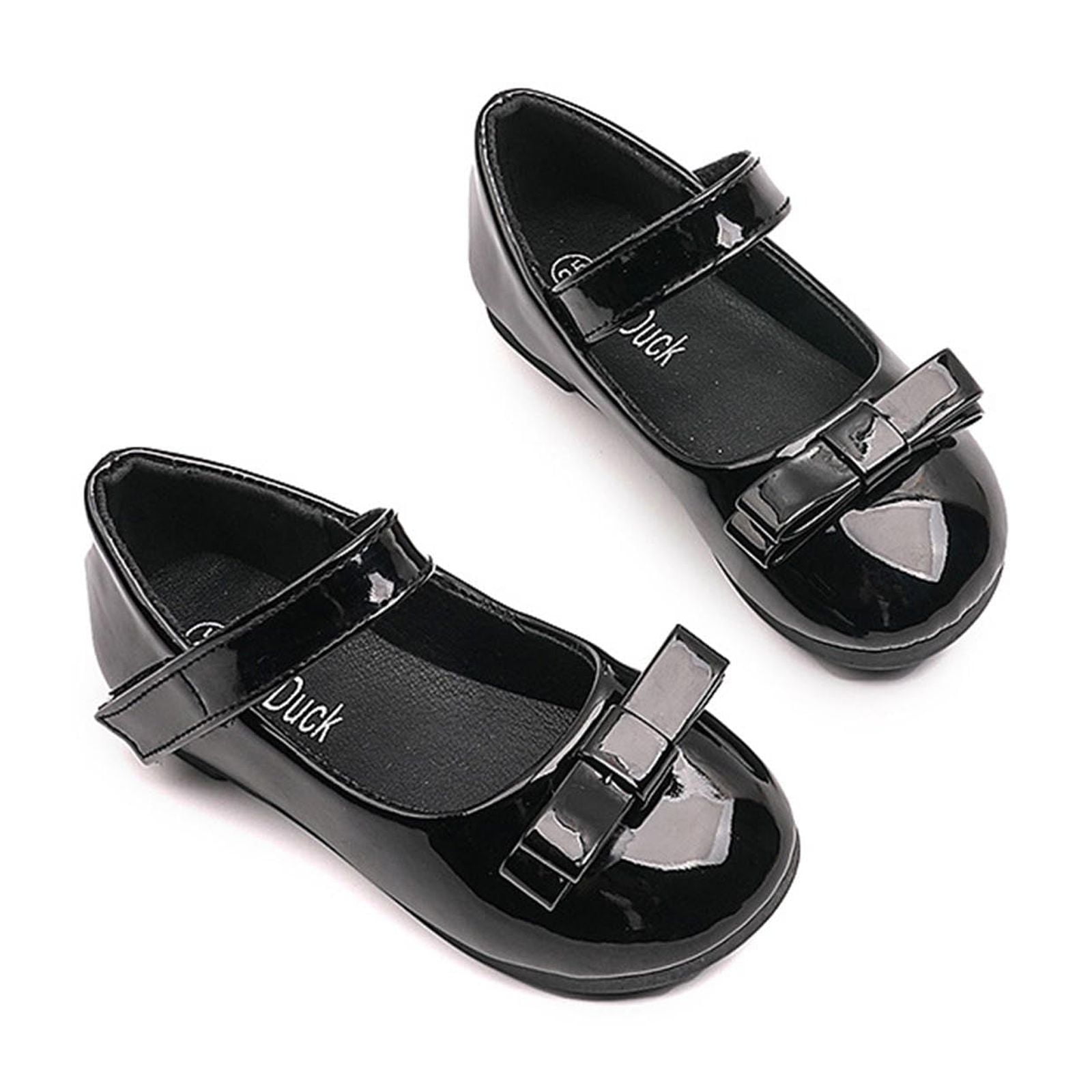 Hfolob Girls Dress Shoes Black Bow Leather Shoes School Wedding Party ...