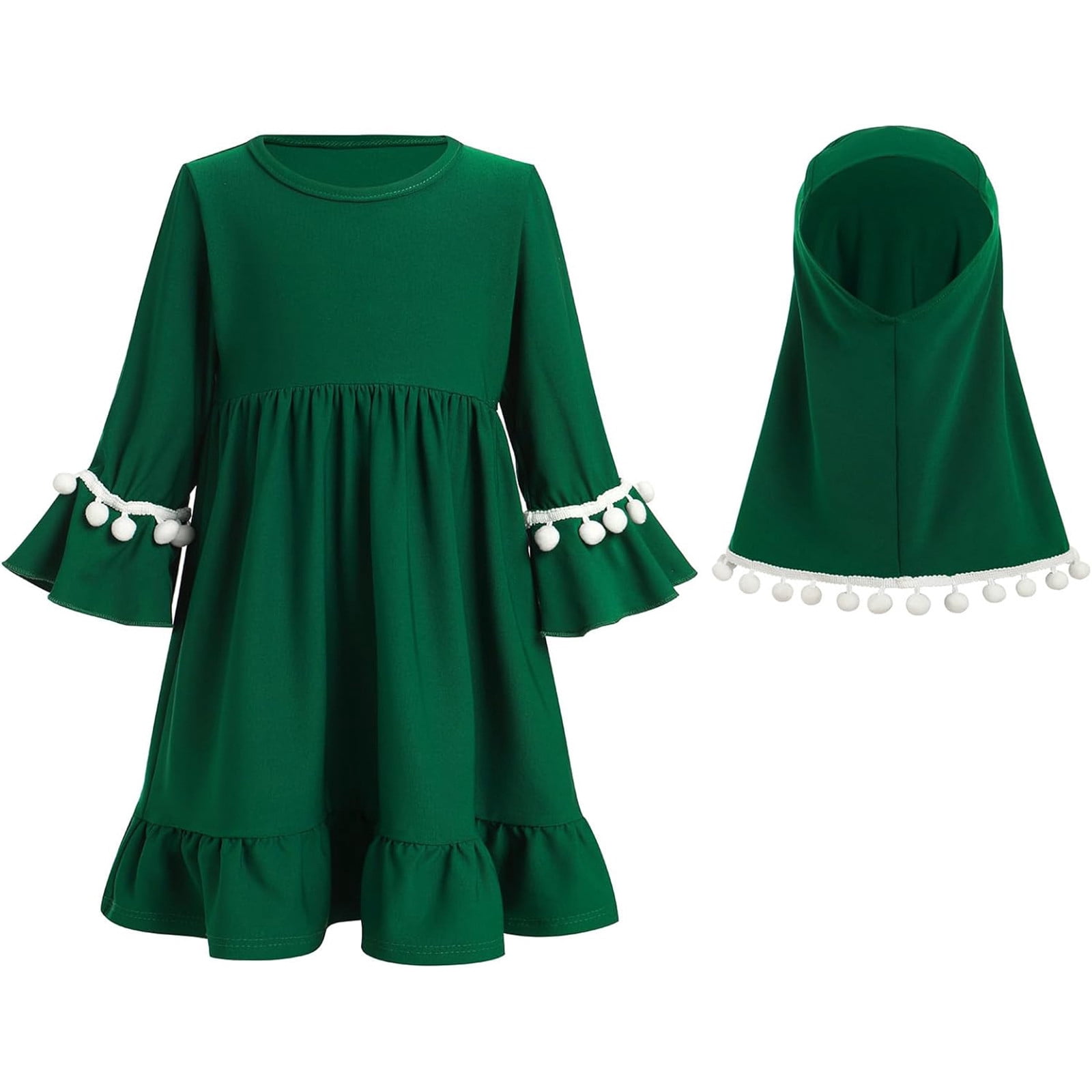 Hfolob Girls Summer Clothes 2 Piece Ramadan Abaya With Hijab Full ...
