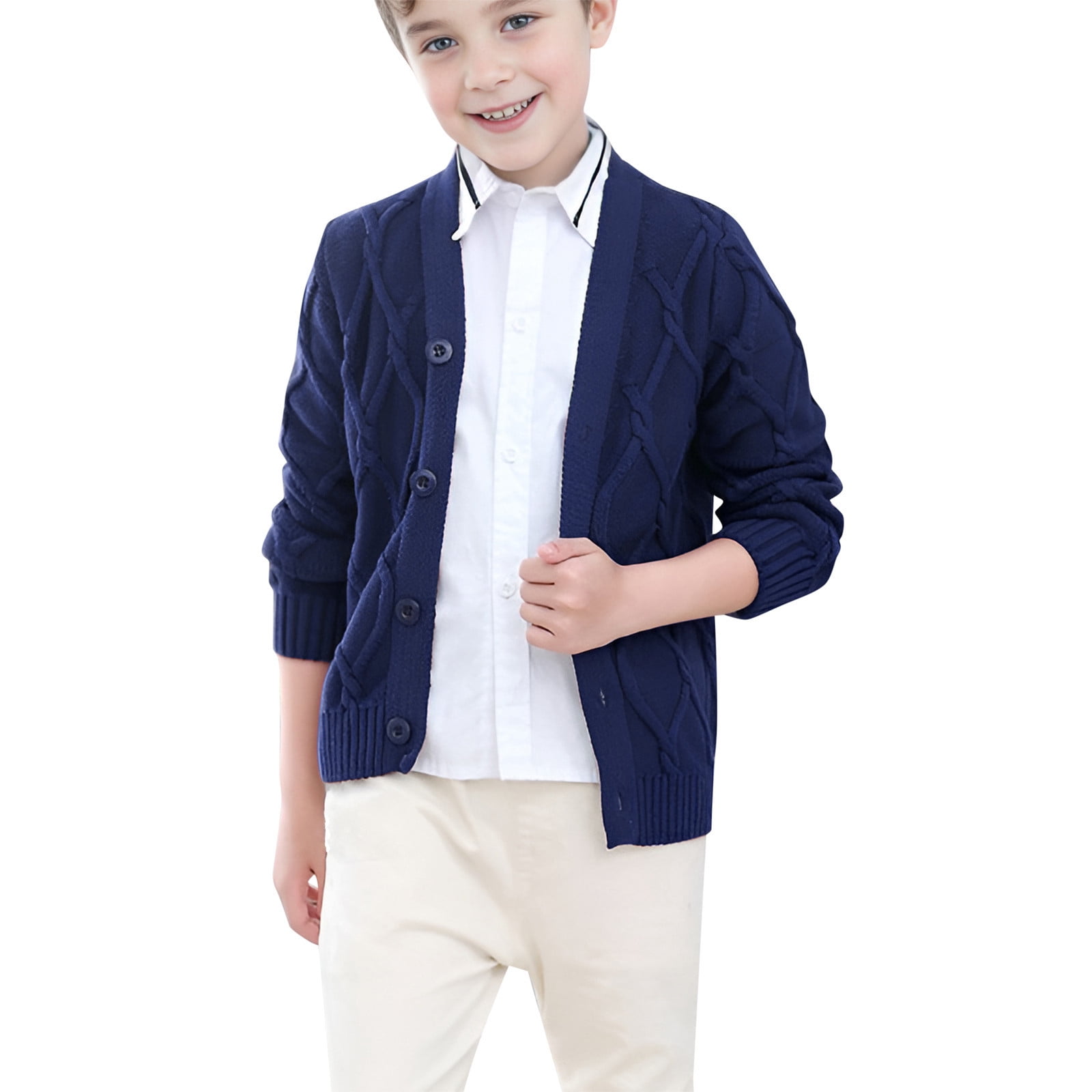 Hfolob Kids Boys Cardigan Sweater Button Down Cable Knit V Neck Long ...