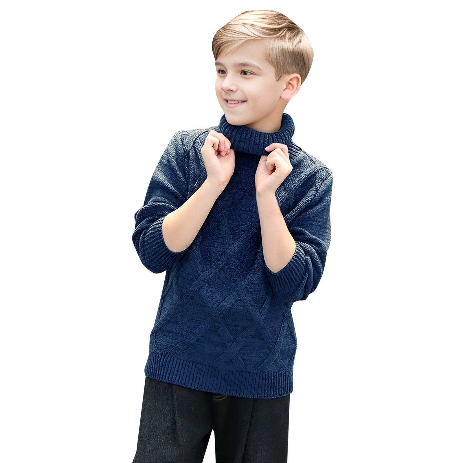 Hfolob Kids Boys Sweater Sweaters Knit Cable Turtleneck Pullover Soft ...