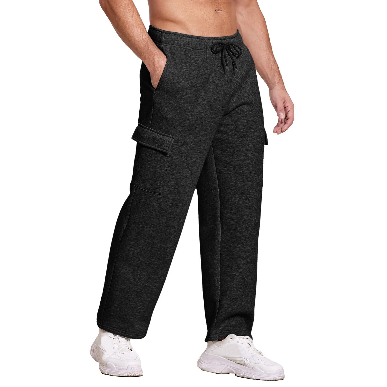 Hfolob Mens Pants Male Lined Sweatpants Open Bottom Cargo Sweat Pants ...