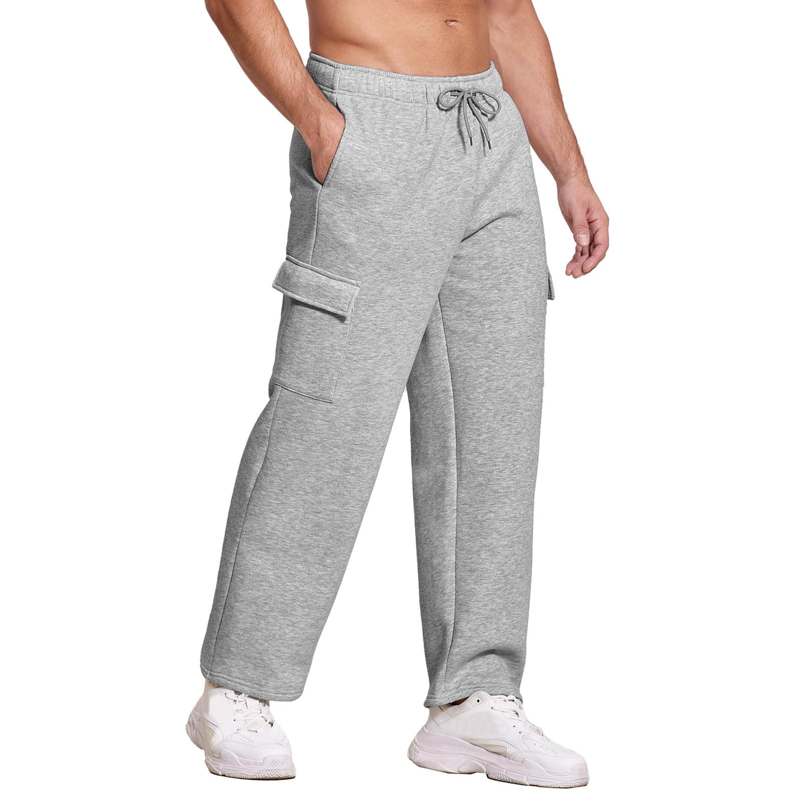 Hfolob Mens Pants Male Lined Sweatpants Open Bottom Cargo Sweat Pants ...