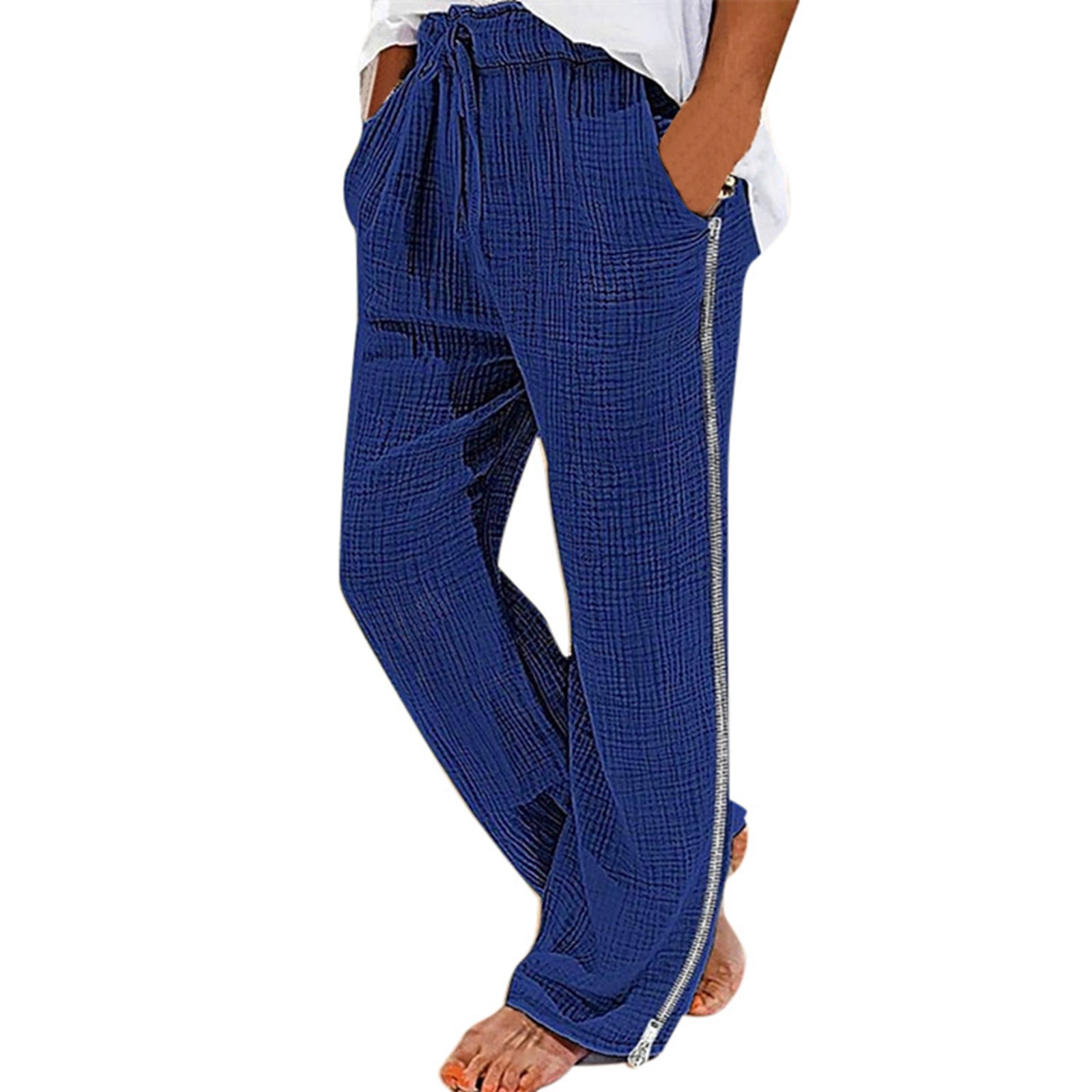Hfolob Pants For Men Men's Solid Casual Pocket Side Zipper Wide Leg ...