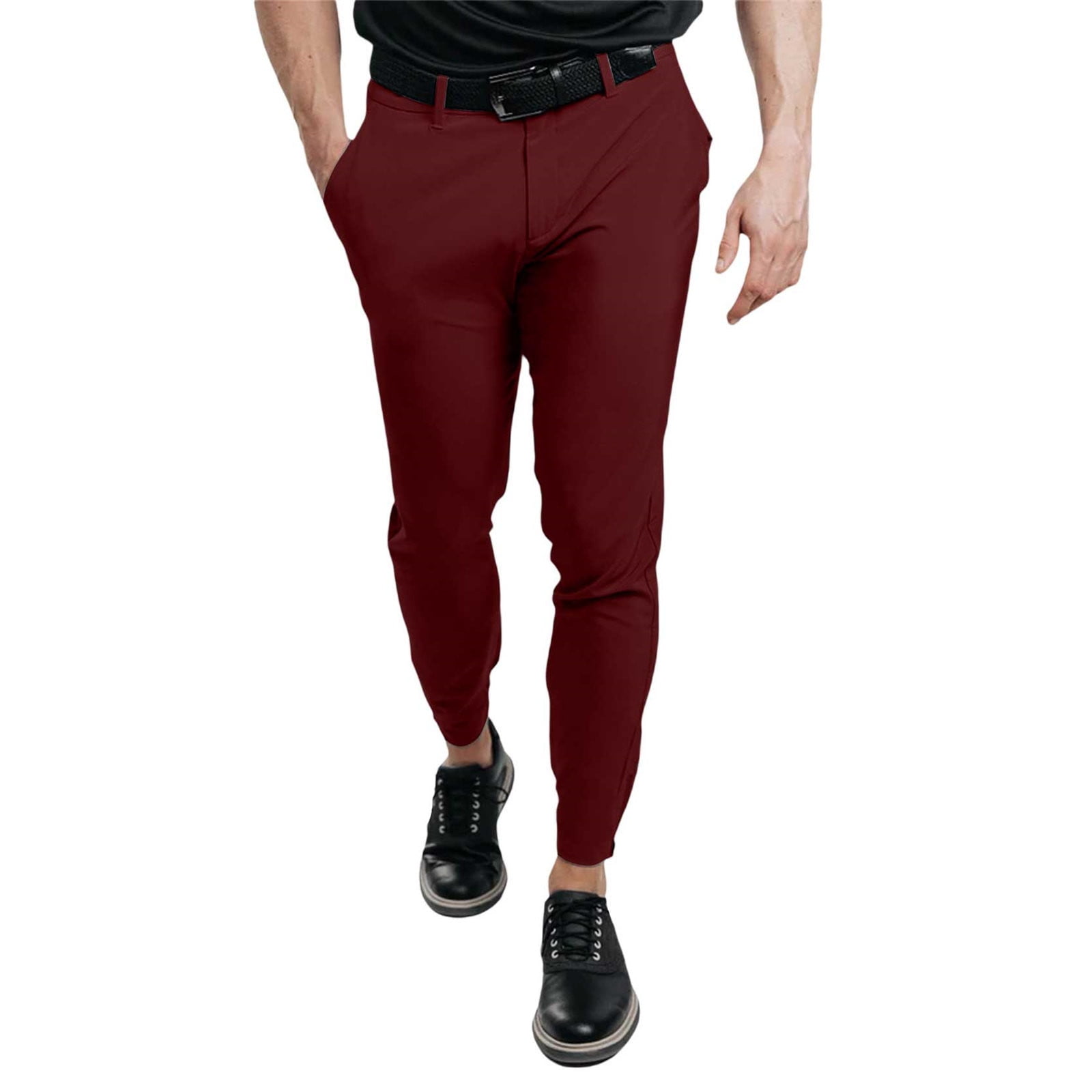 Hfolob Pants For Men Men's Solid Color Tight Pocket Zipper Business ...
