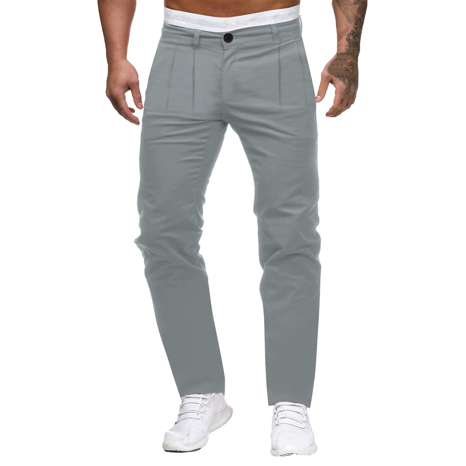Hfolob Pants For Men Mens All Seasons Solid Color Simple Business ...